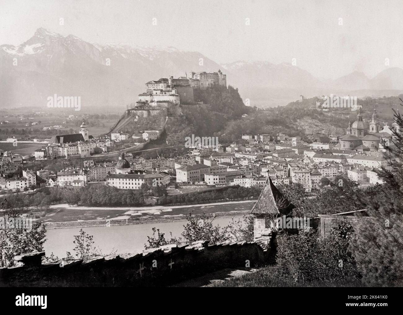 Vintage 19th century photograph: Hohensalzburg Fortress on the ...