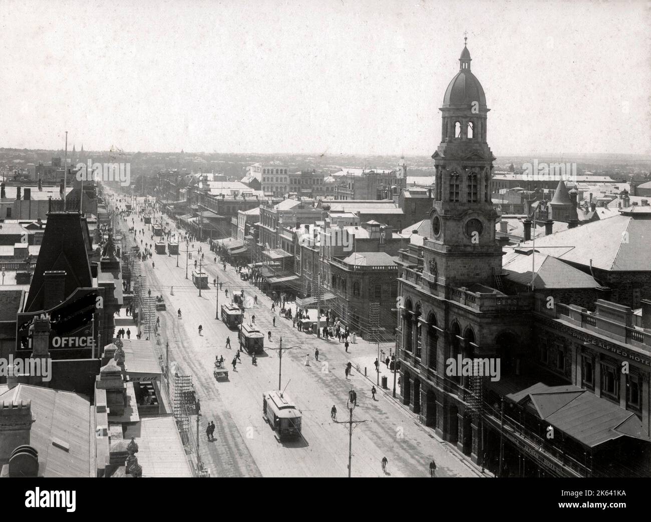 Adelaide Australia, c.1900-1910 city centre King William St with trams ...