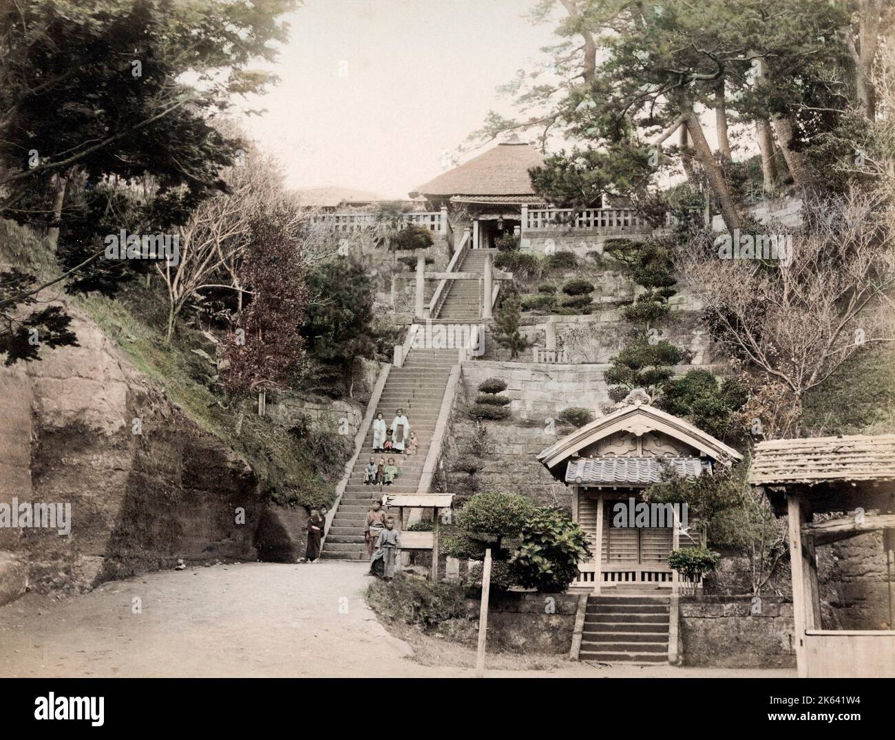 Children on steps at Katase, Kanagawa, Japan. Vintage 19th century ...