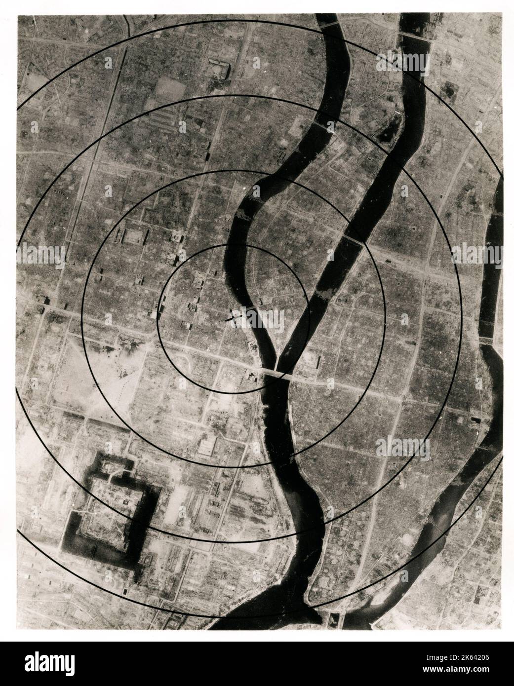 Aerial view of the city of Hiroshima, Japan, with the aiming point of ...