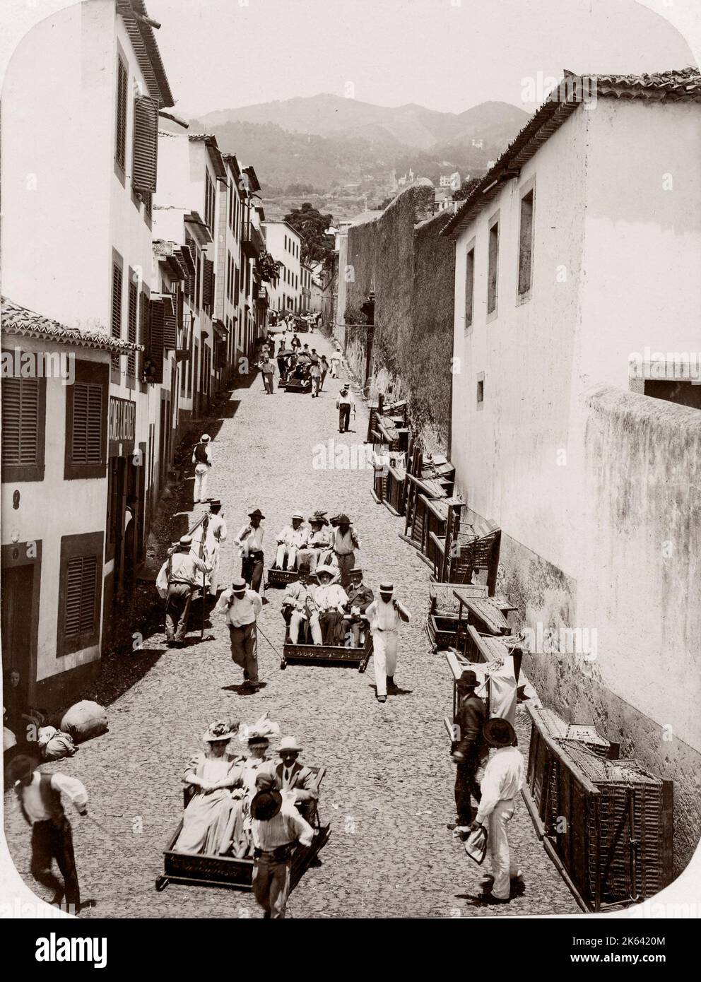 c.1890's Portugal Madeira - tourist transport sledges in the street ...