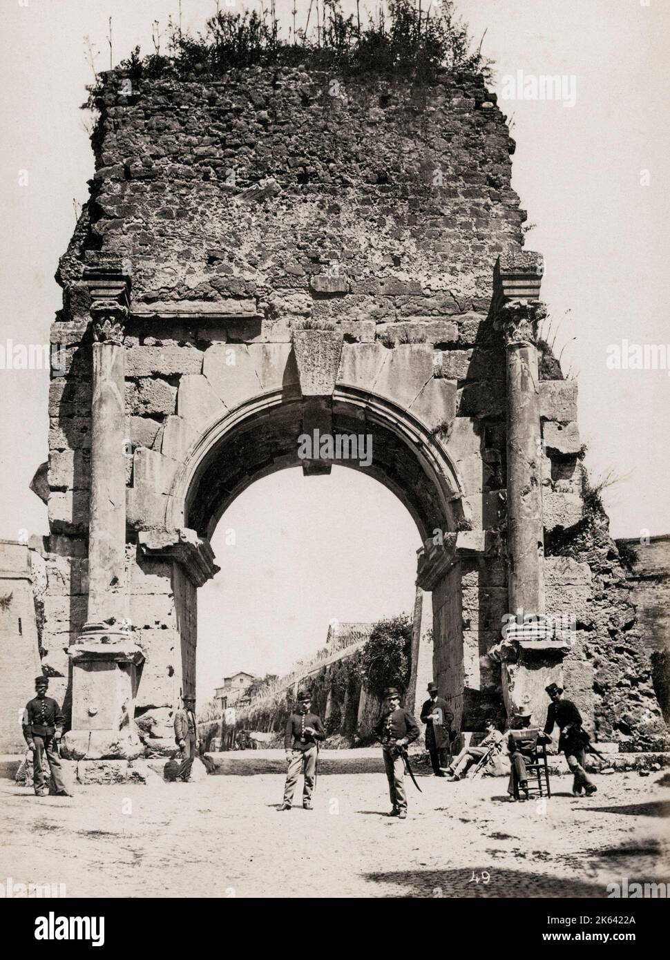 Vintage late 19th century photograph - ruins of ancient Roman arch with ...