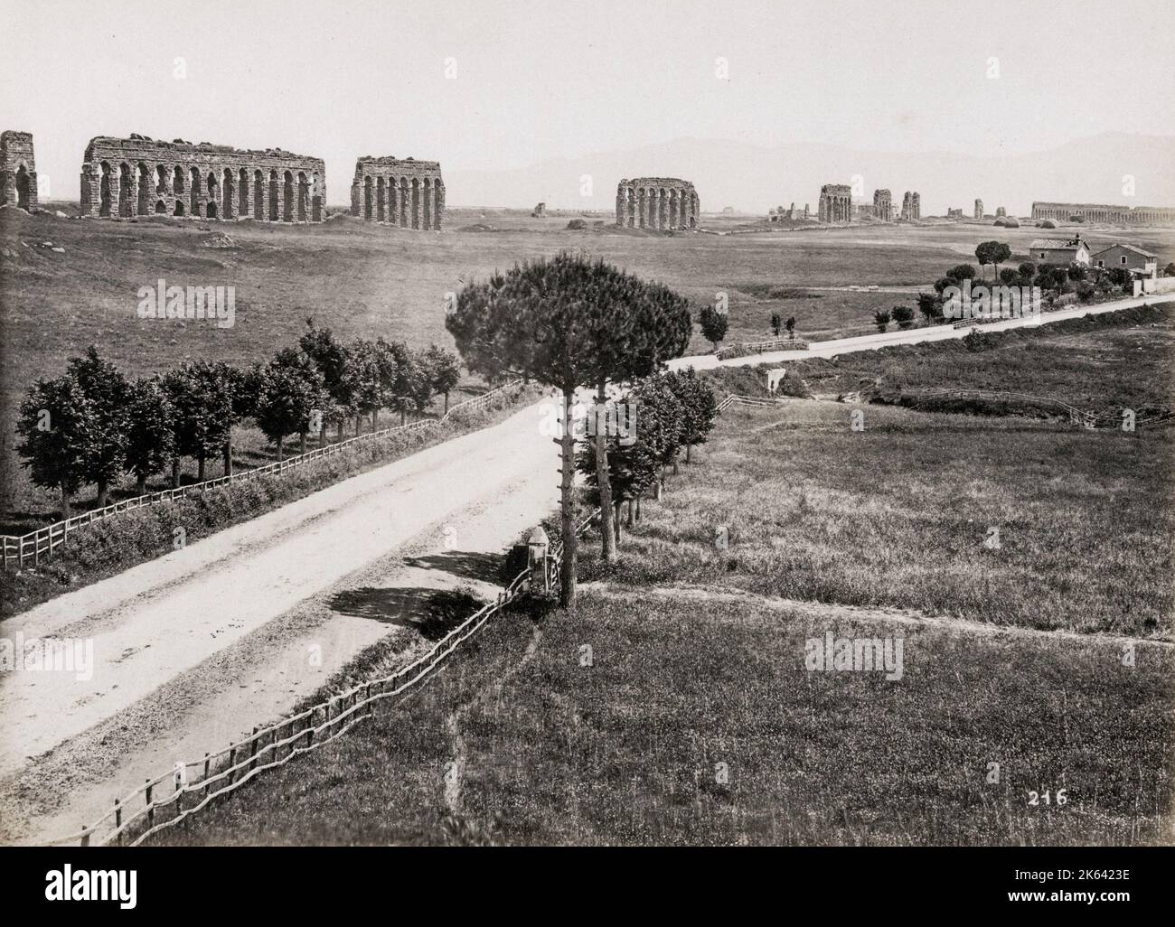 Vintage late 19th century photograph - Appian Way and view of ancient ...