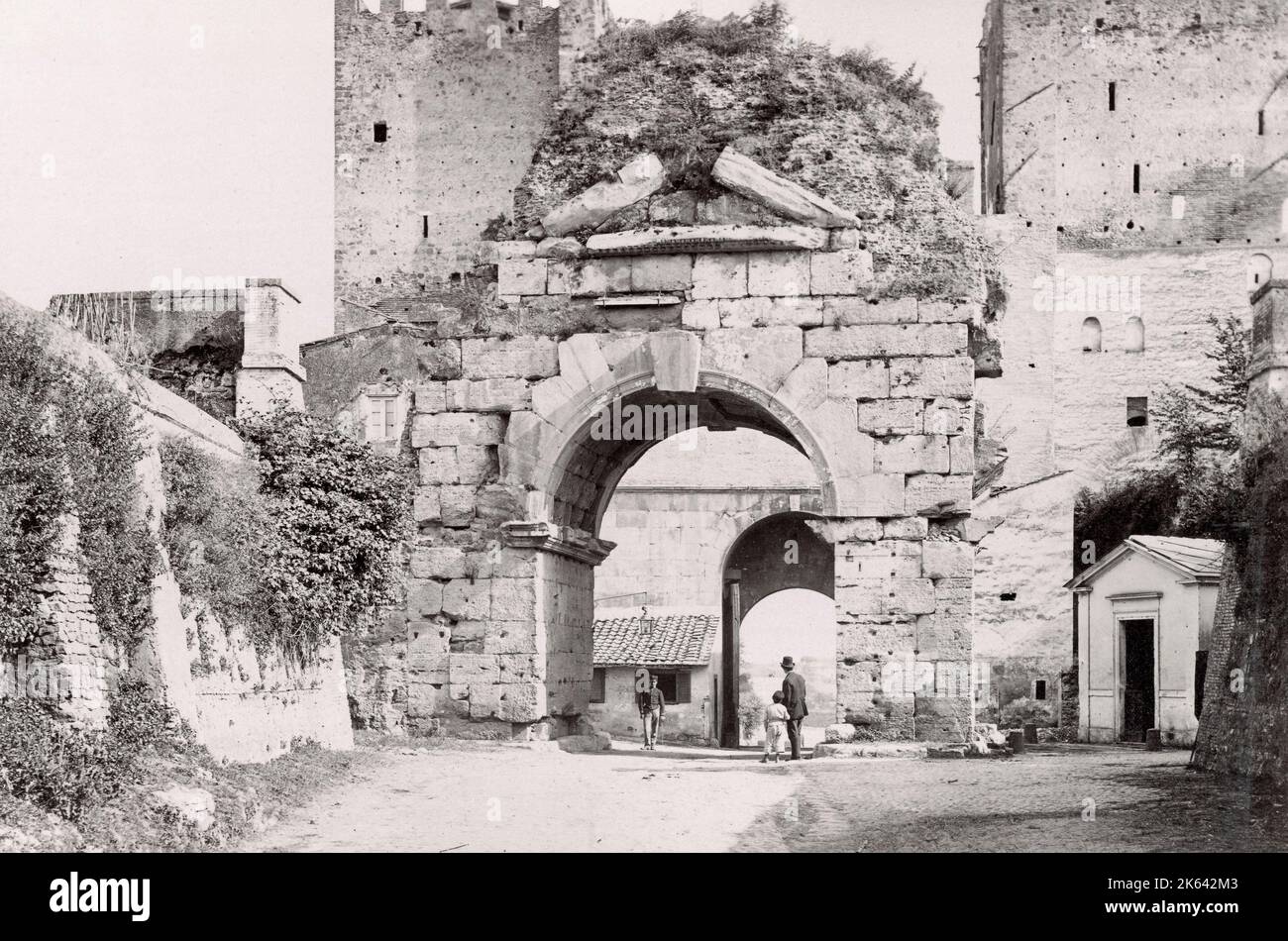 Vintage 19th century photograph - Rome, entrance to the catacombs of St ...