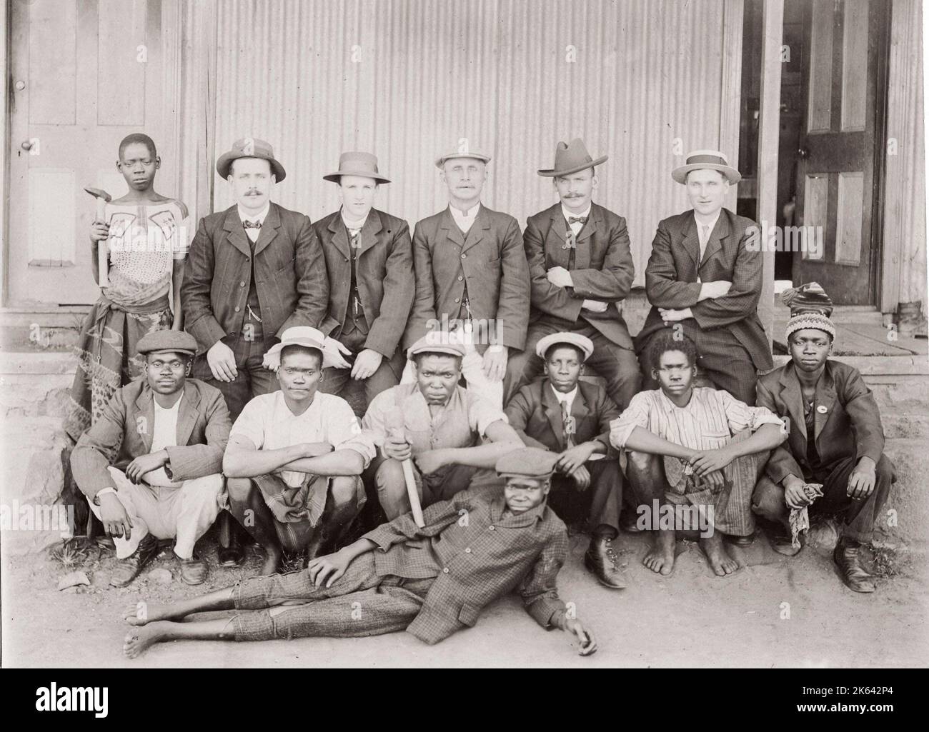 c.1900 South Africa - group of black and white miners with tools Stock ...
