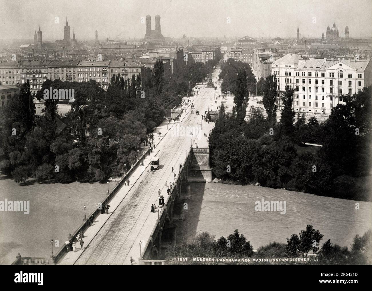 19th century vintage photograph: Panoramic view of Munch city centre ...