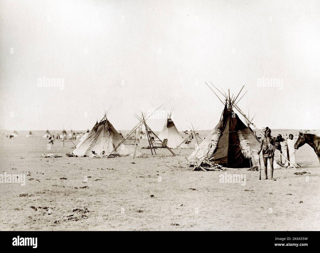 19th century vintage photograph: Blackfoot, native American Indian camp ...