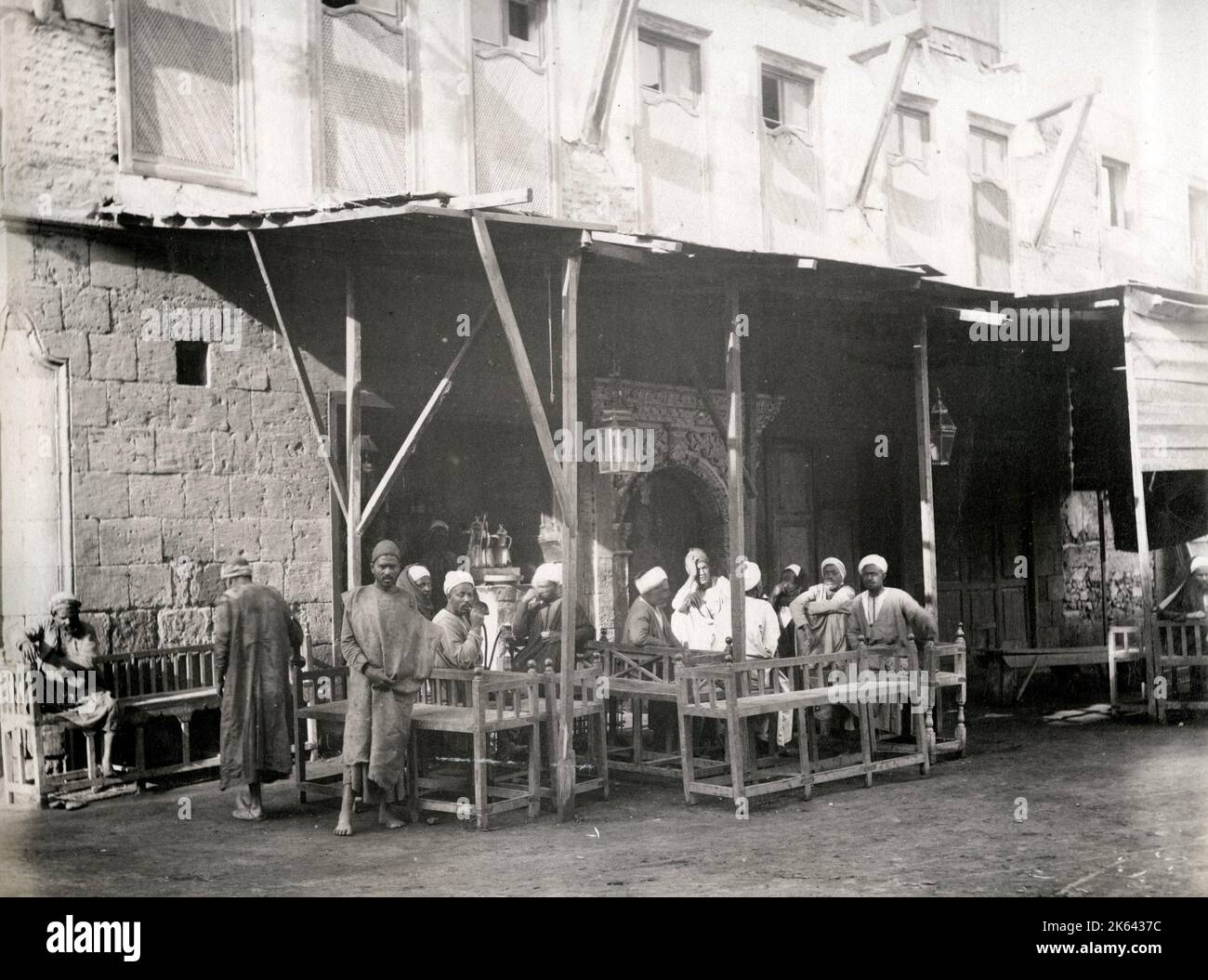 19th century vintage photograph: Street cafe, Cairo Egypt Stock Photo ...