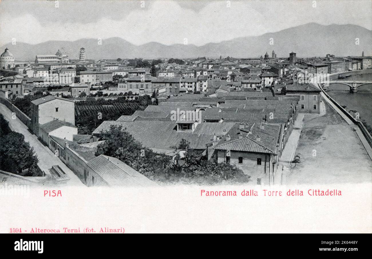 Panorama of Pisa, Italy, including the Duomo, Baptistry and leaning ...