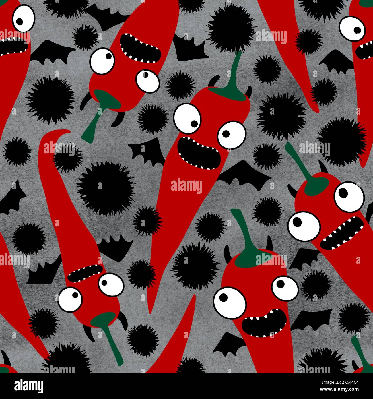 Cartoon vegetable seamless vampire Halloween red hot pepper pattern for ...
