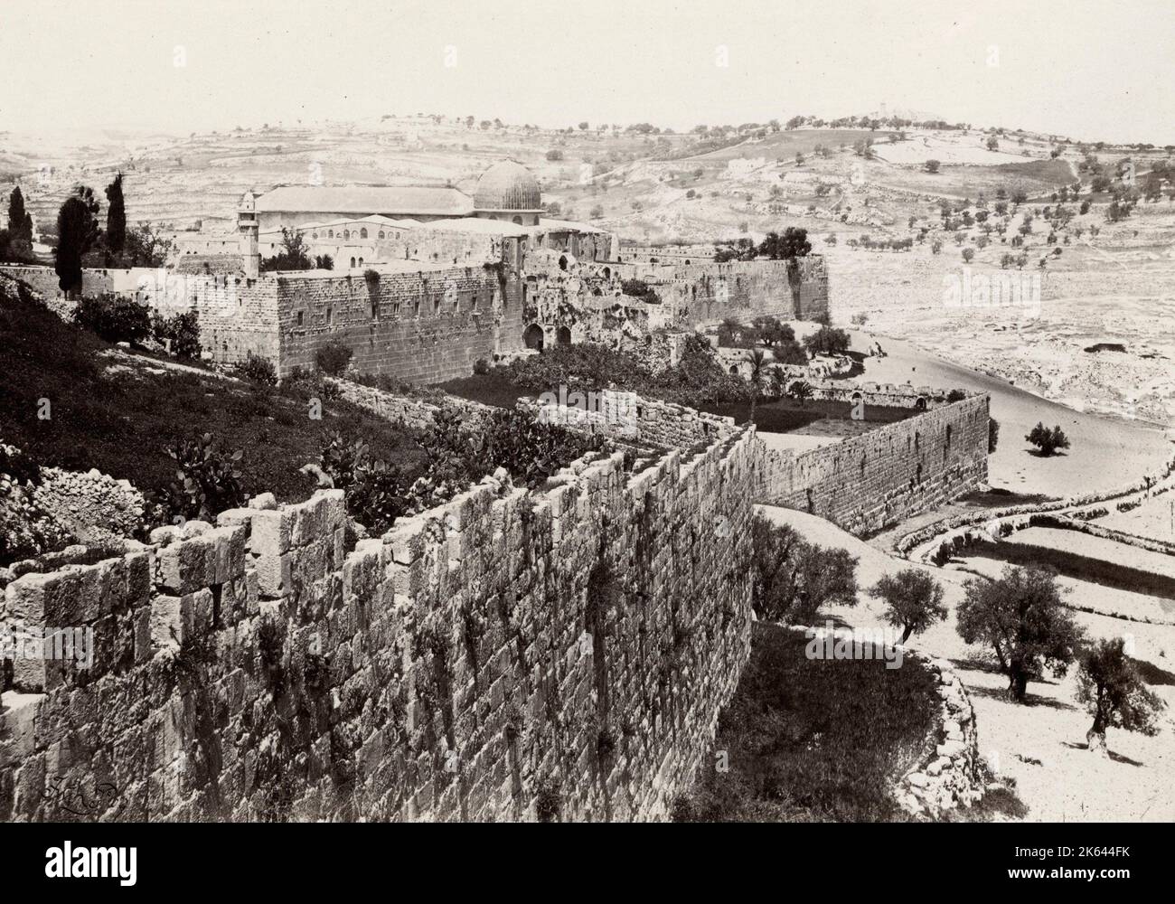 Vintage 19th century photograph - walls of the city of Jerusalem ...