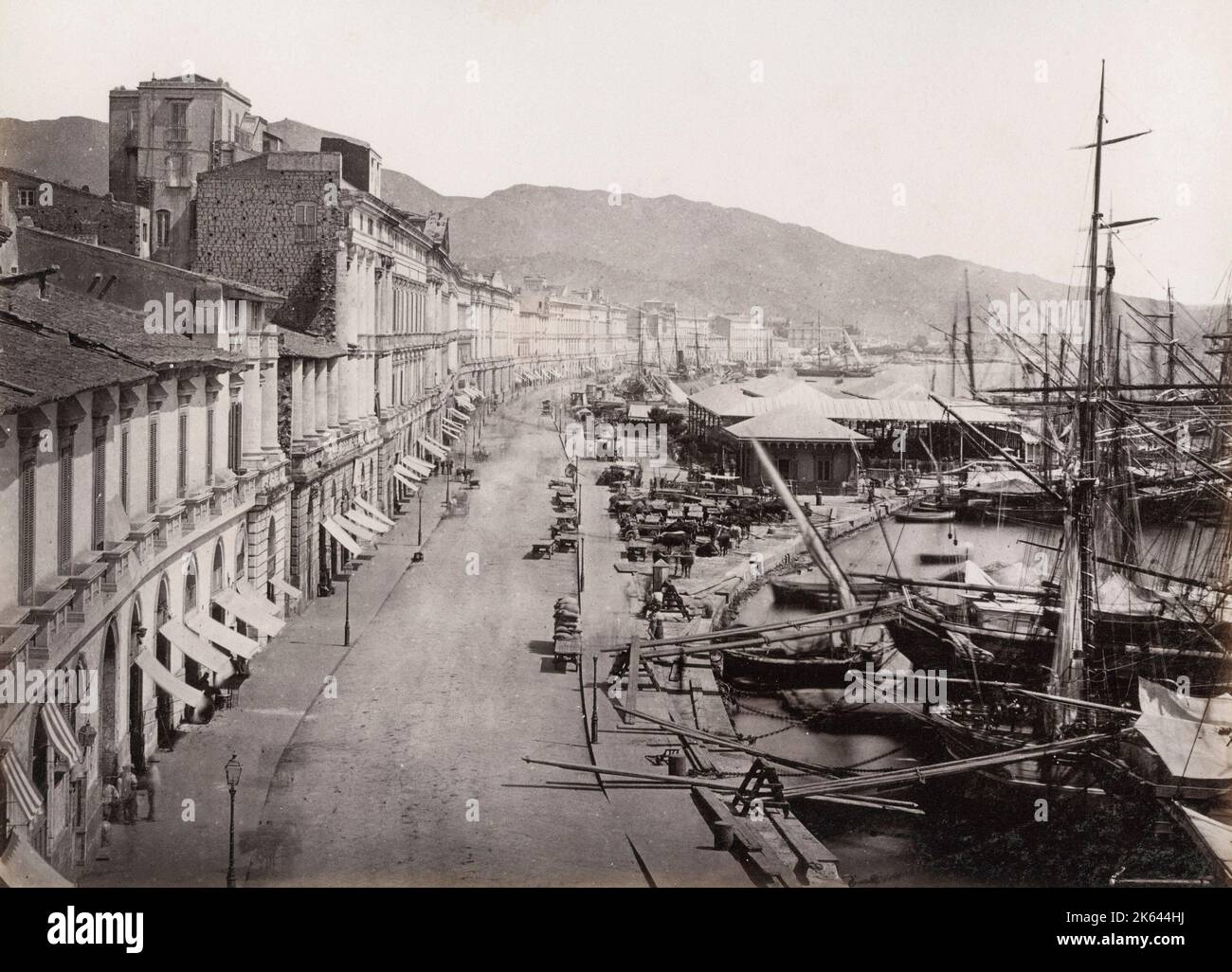 Vintage 19th century photograph - harbour at Messina, Sicily, Italy ...