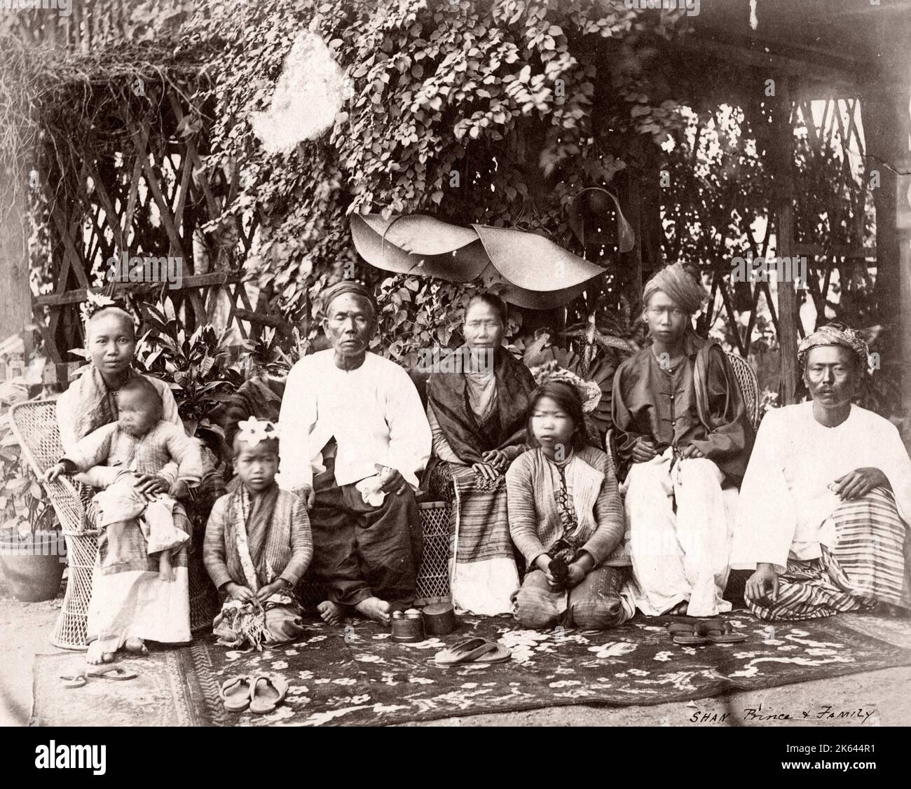 Shan priest and family., Burma, Myanmar, c.1890's Stock Photo - Alamy