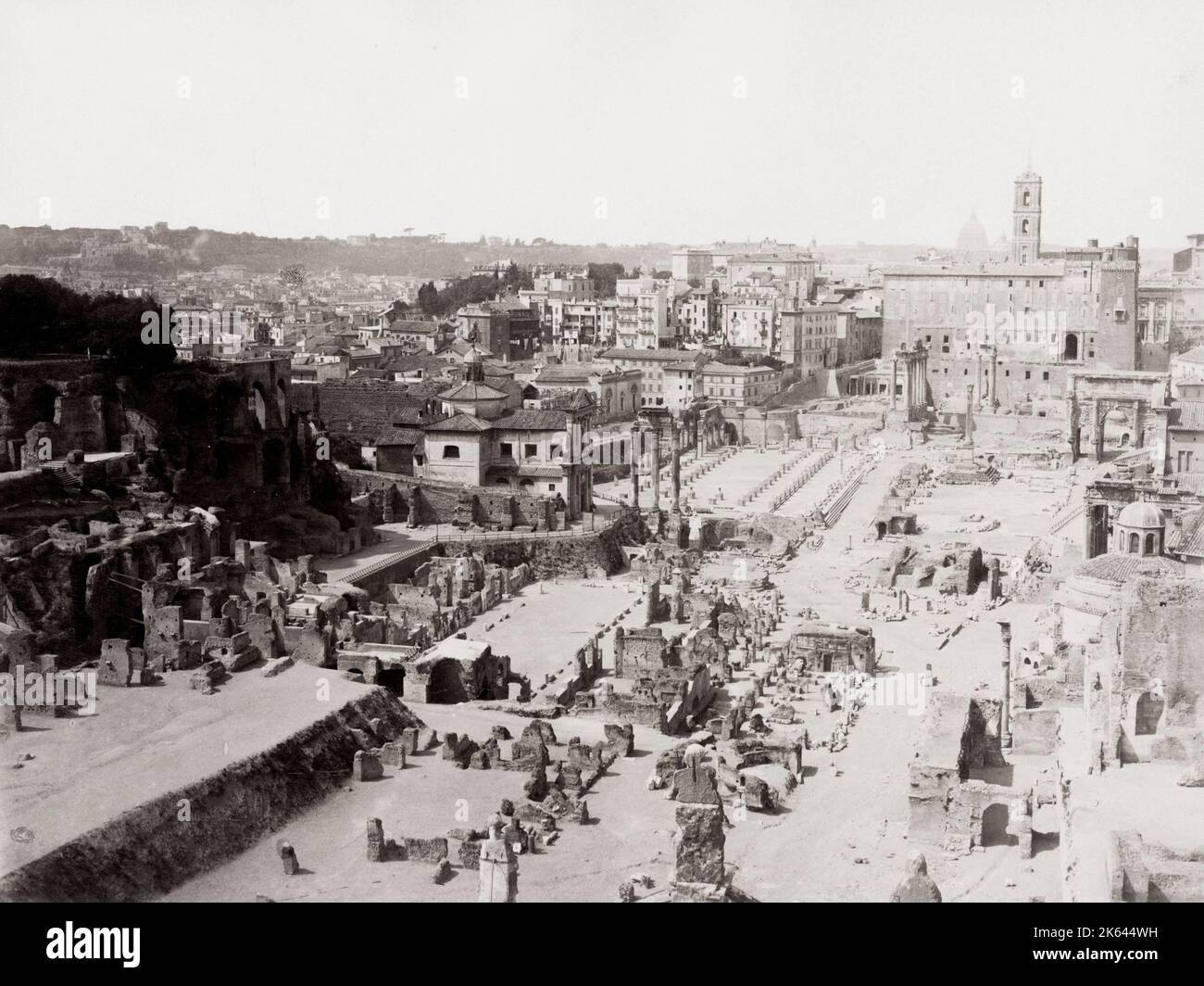 Vintage 19th century photograph: high angle view of the Roman Forum ...