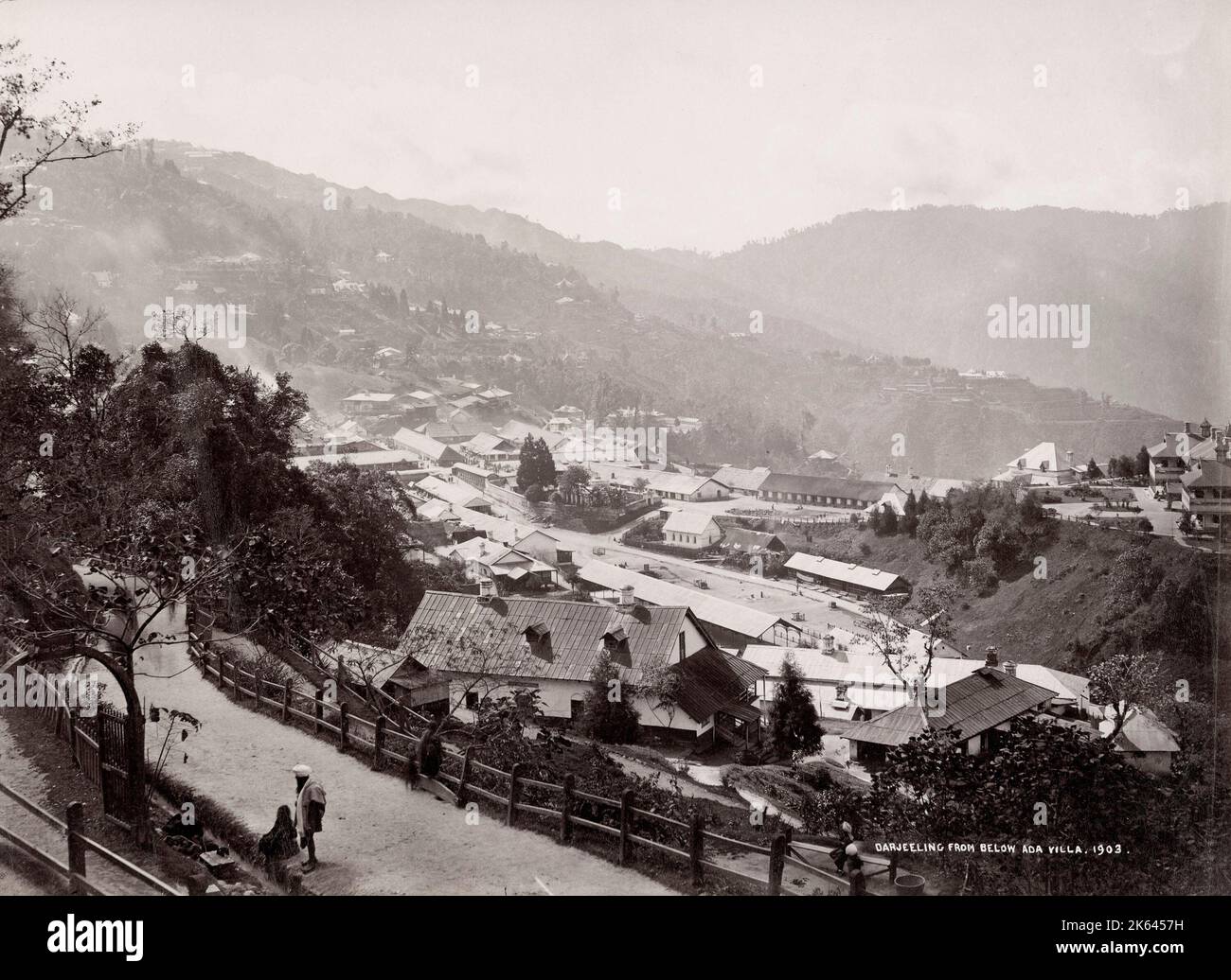 19th century vintage photograph: view of Darjeeling from below Ada ...