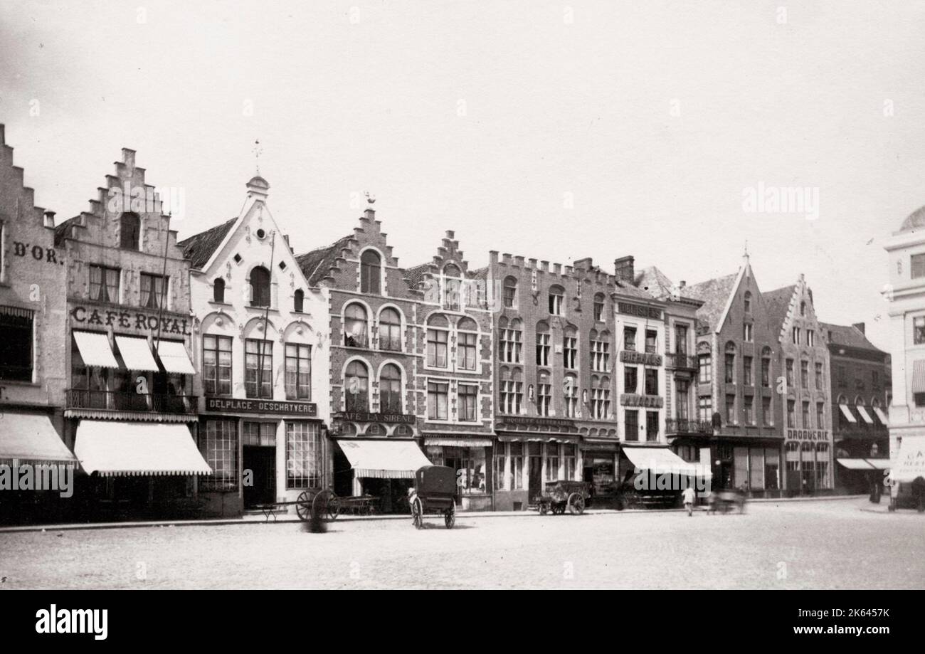 Vintage 19th century photograph: street scene in Bruges, Belgium Stock ...