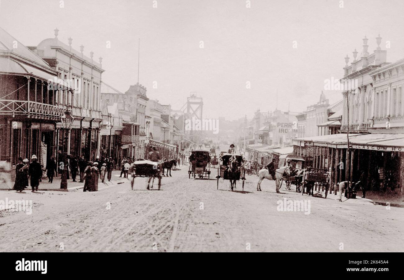 19th century vintage photograph: street view, pedestrians and horse ...