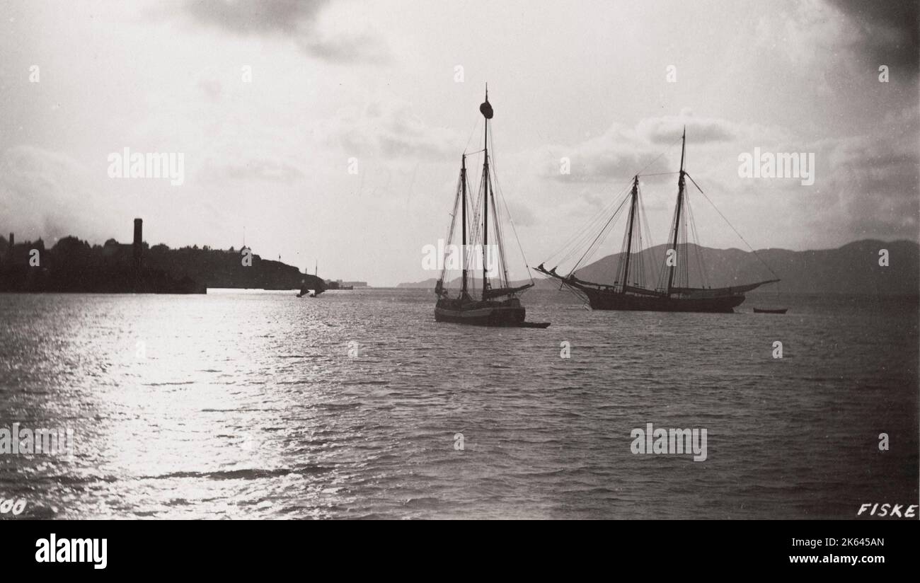 19th century vintage photograph: boats on the water, The Golden Gate ...
