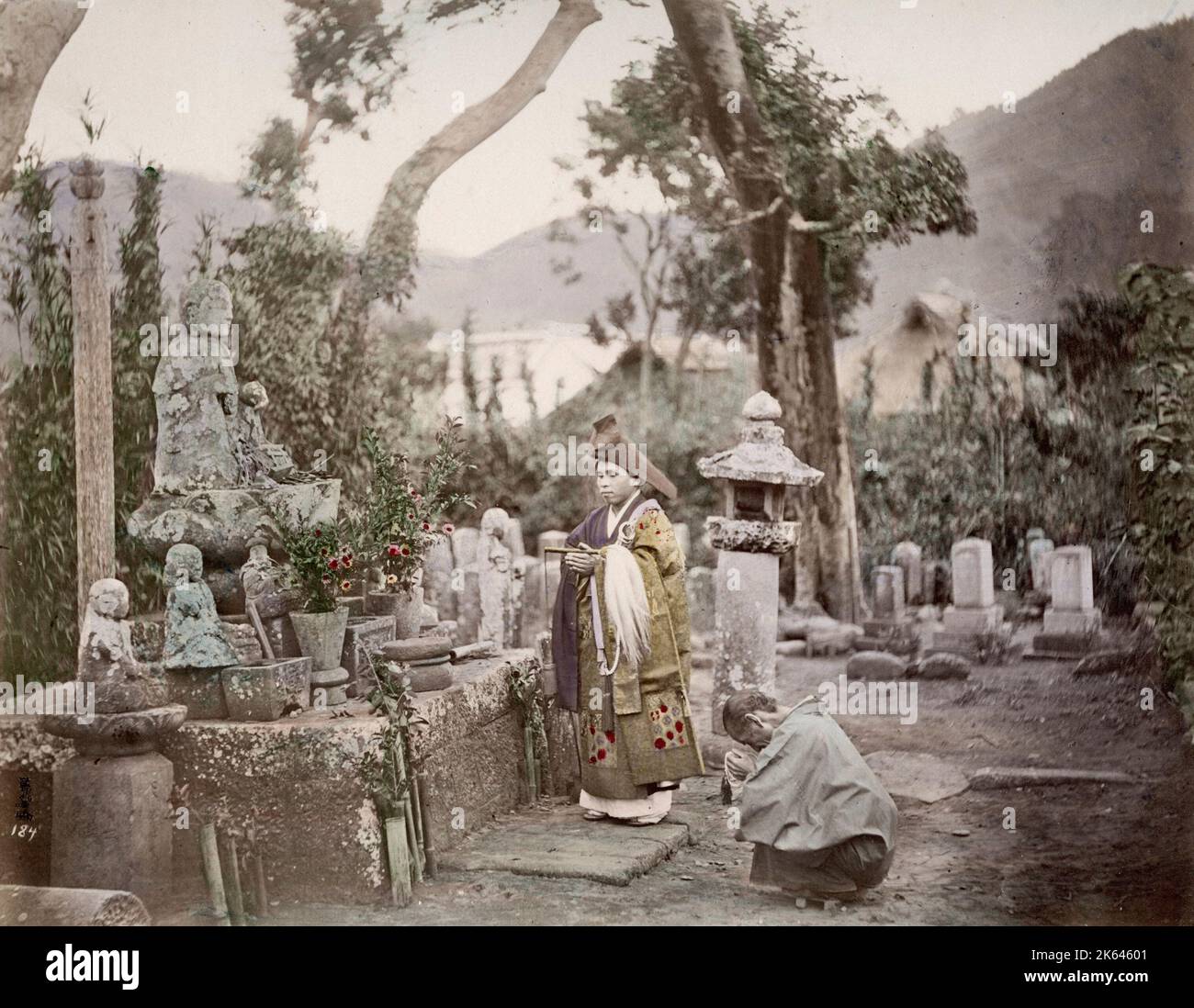 Vintage 19th century photograph Japan - priests in a graveyard Stock ...