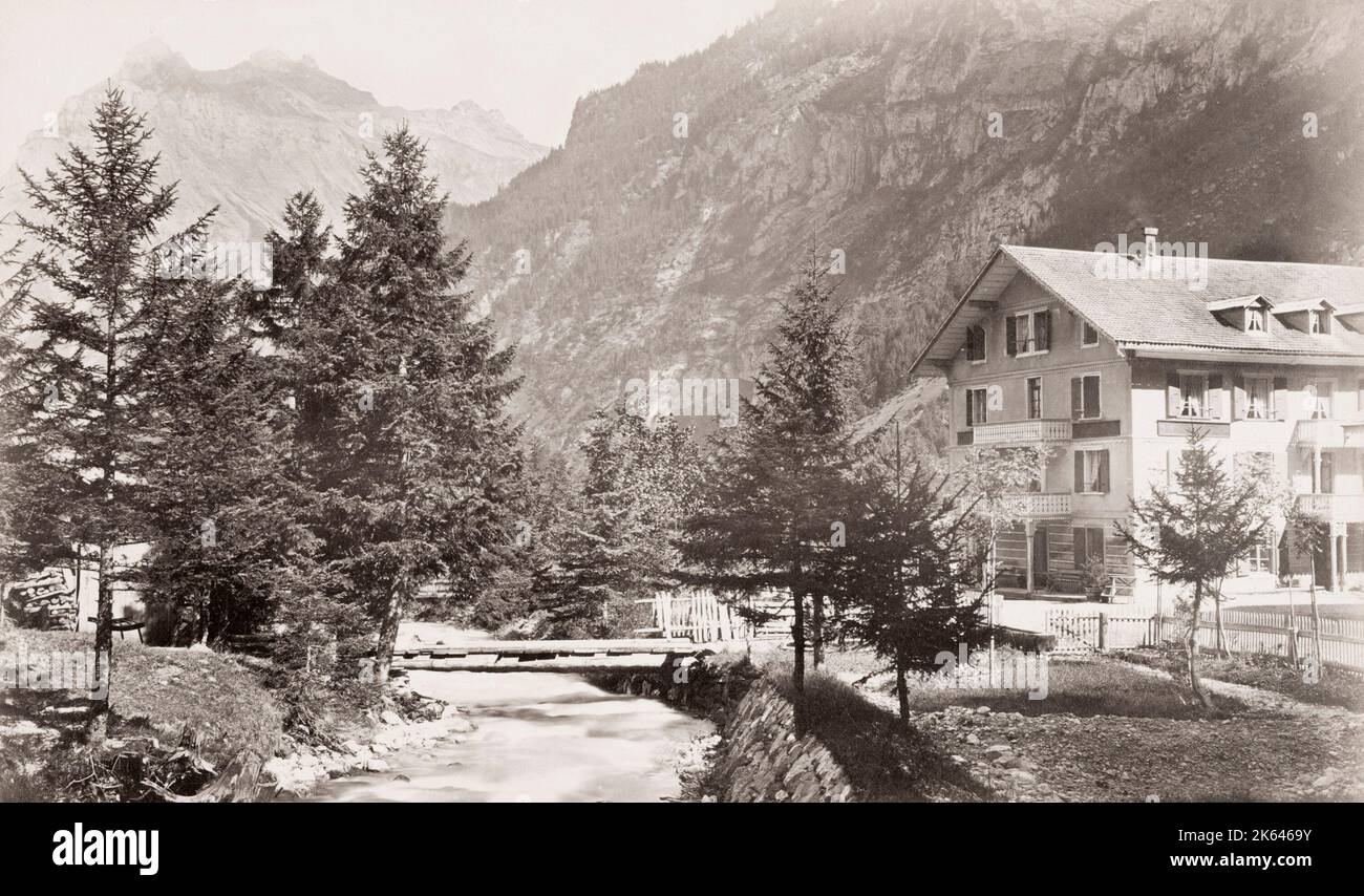 19th century vintage photograph: apline village of Kandersteg ...