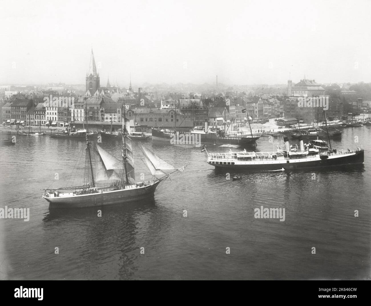 Vintage c.1900 photograph: panoramic view of the city of Kiel, Germany ...