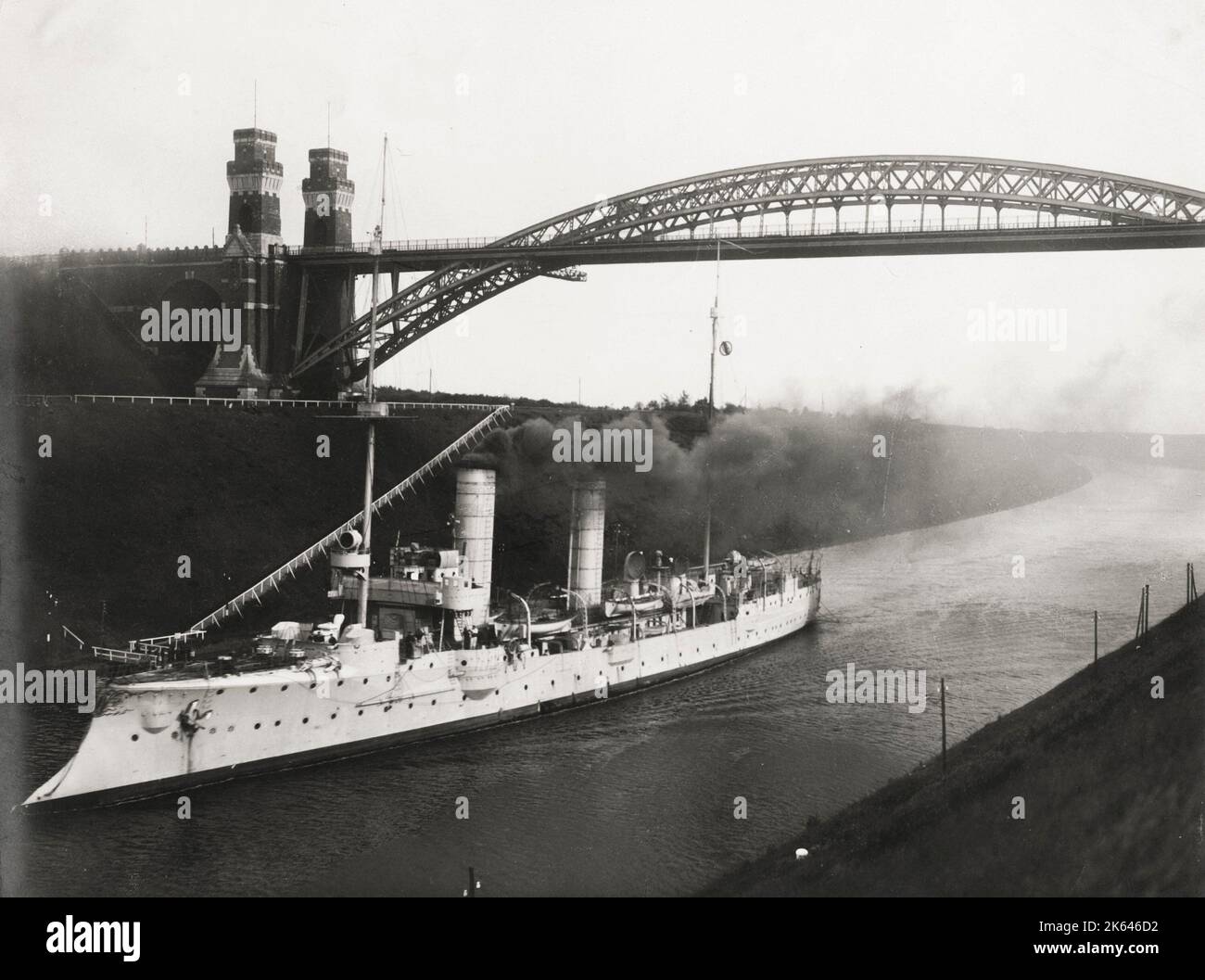 Vintage 19th century photograph: ship SS Medusa in the Kiel Canal ...