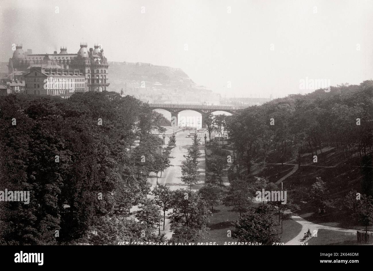 Vintage 19th century photograph: view towards the sea at Scarborough ...