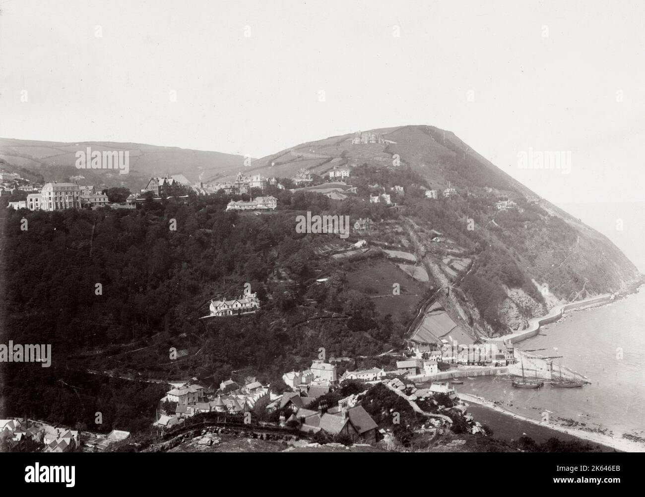 Vintage 19th century photograph: view along the coast of Lynton and ...