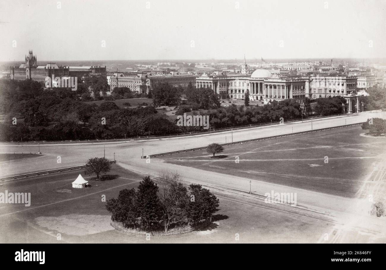 Vintage 19th century photograph: view across the Maidan, Calcutta ...