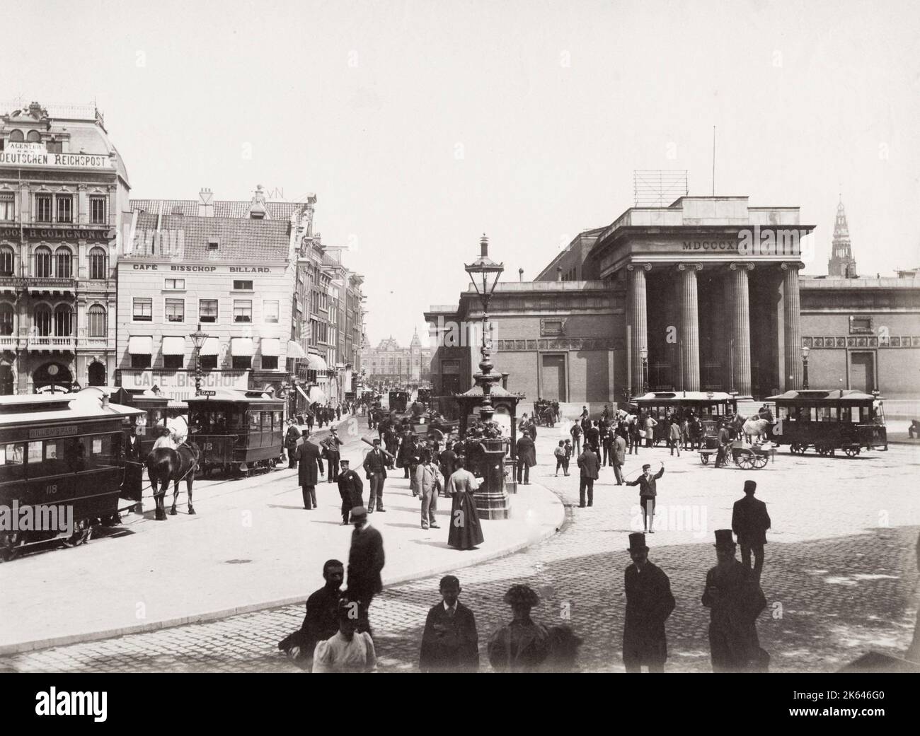 Vintage 19th century photograph: city centre of Amsterdam, crowded ...
