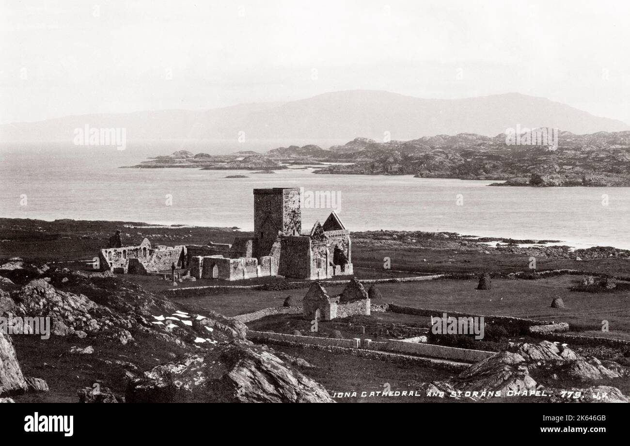 Vintage 19th century photograph: Iona Abbey and St Oran's Chapel. Iona ...