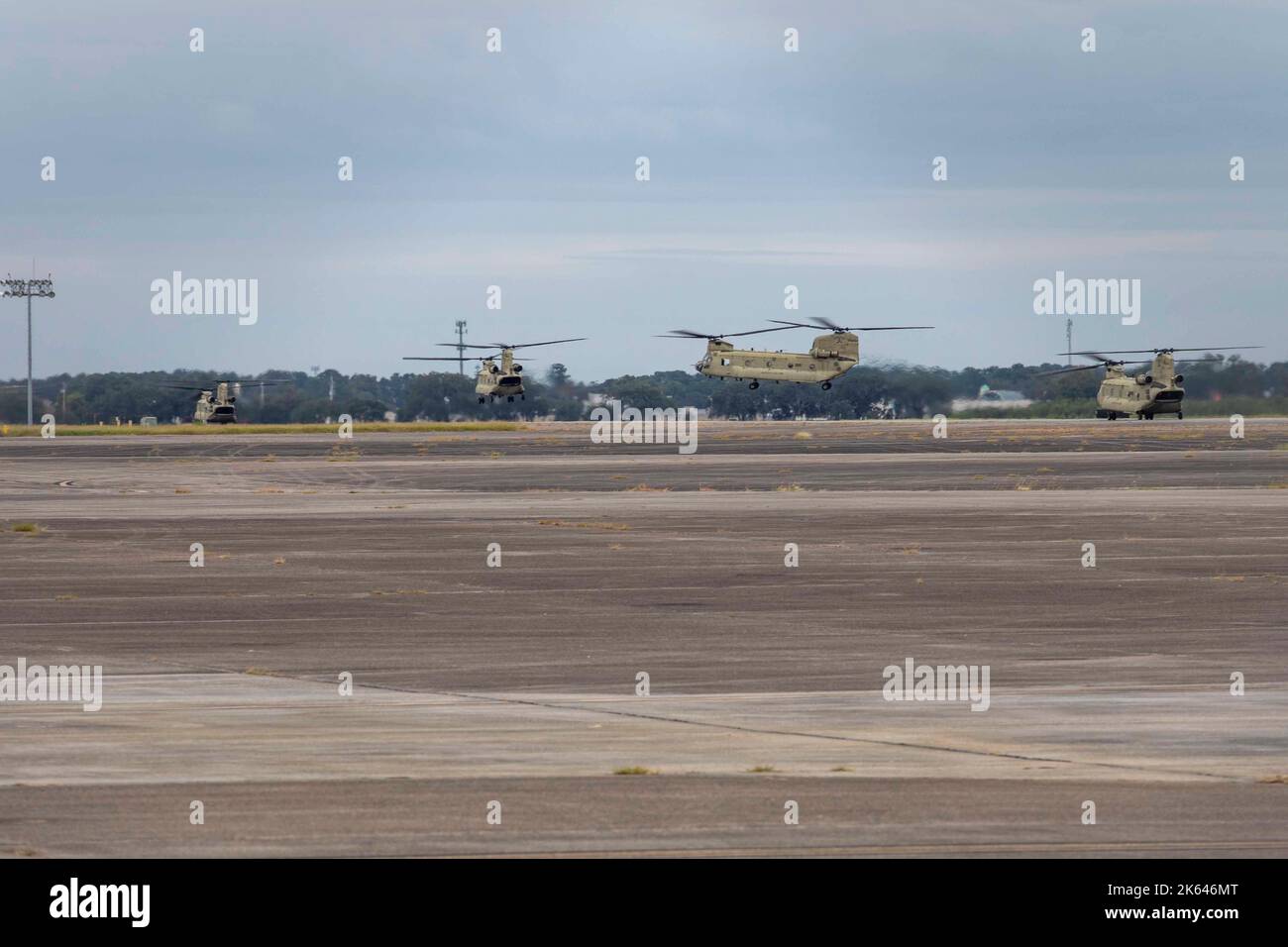 A fleet of CH-47 Chinook helicopters prepare to evacuate from Hunter ...