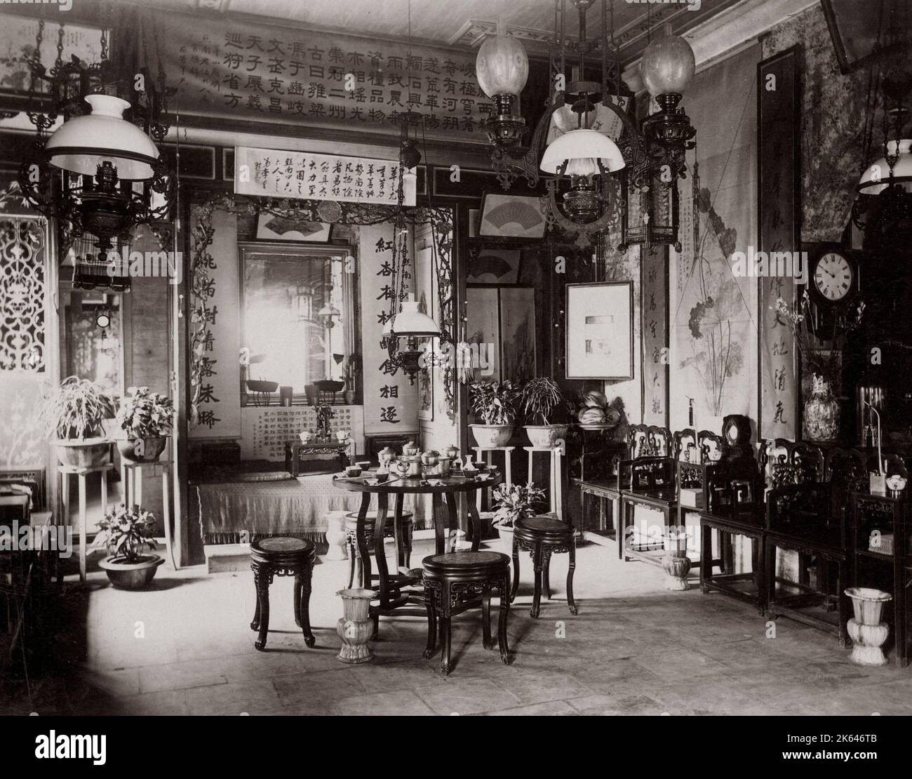 Interior of a well-to-do Chinese home, Canton, China c.1890's Stock ...