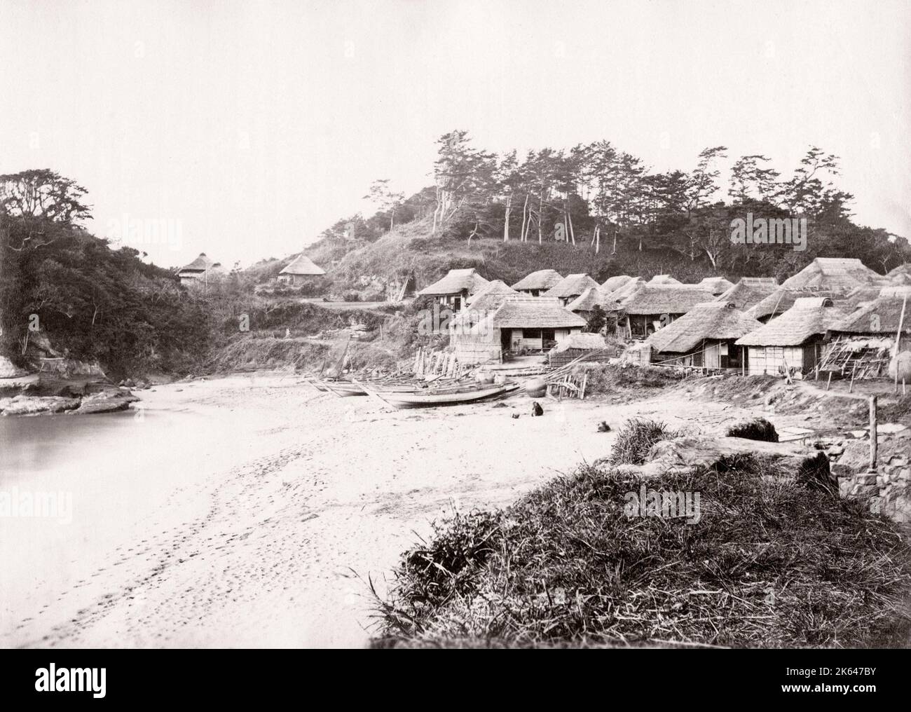 1870's Japan - Kushigoi village on the beach at Enoshima - from 'The ...