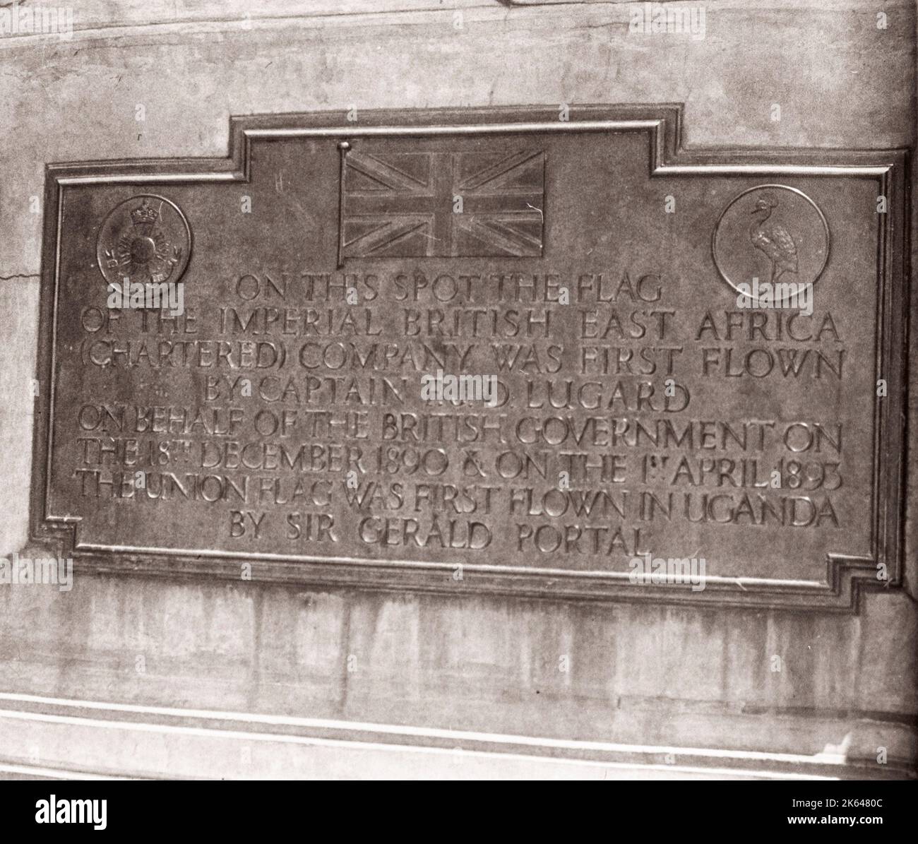 1940s East Africa - Kampala Uganda - plaque on the flagstaff of the old ...