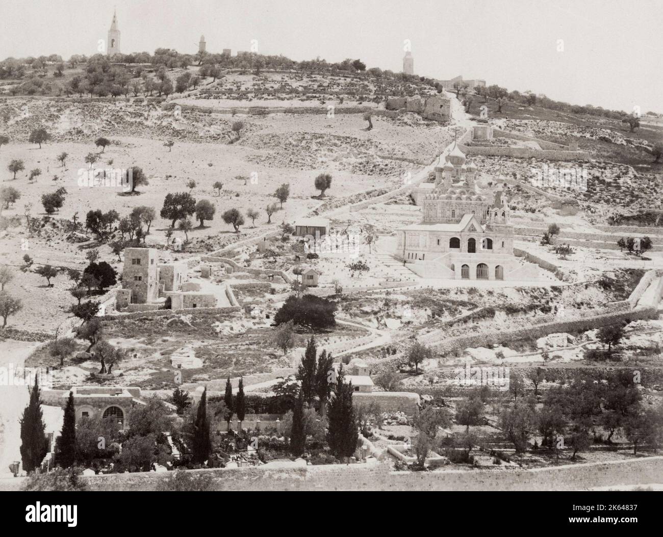 Vintage 19th century photograph - Mount of Olives and Russian Orthodox ...