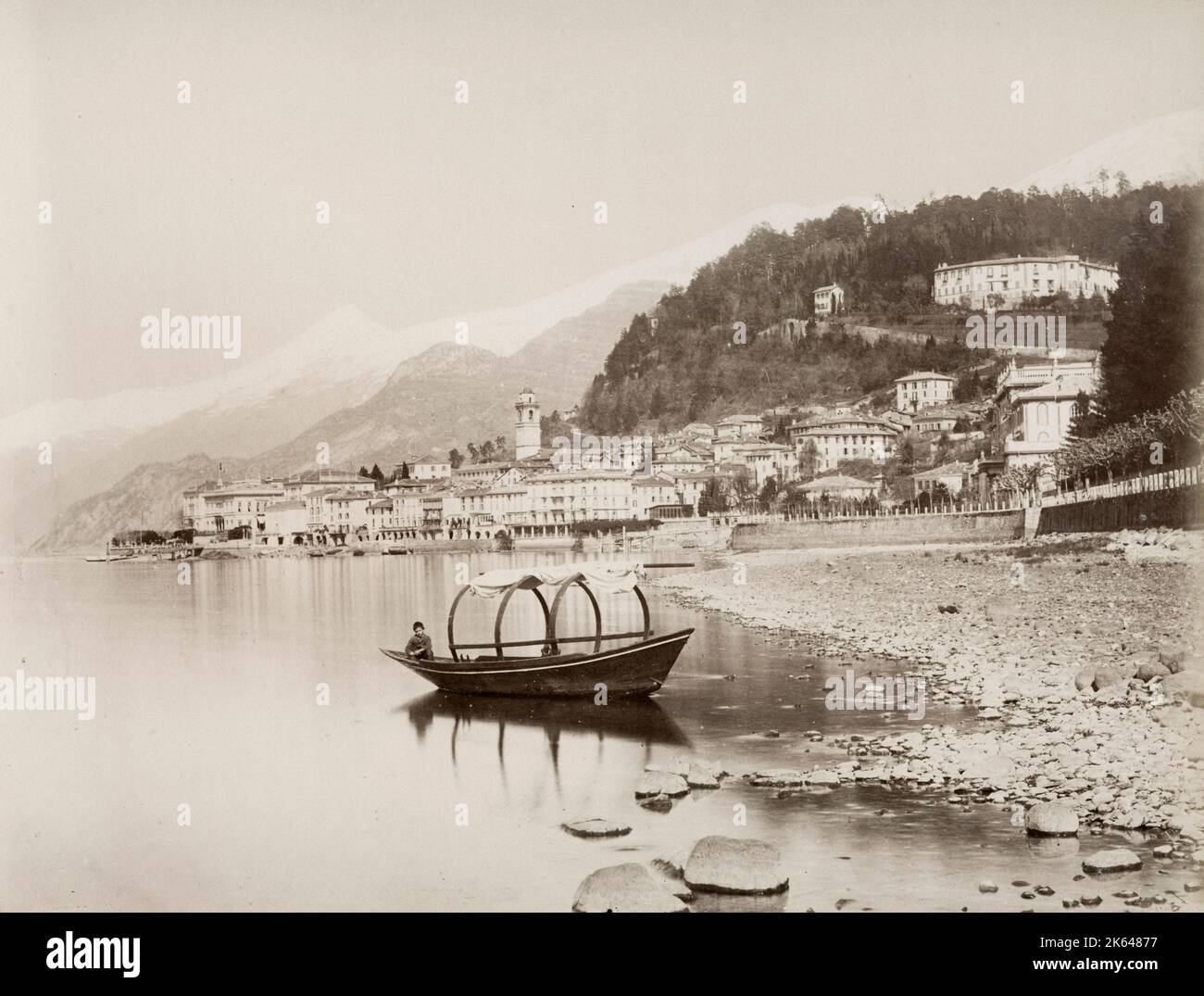 Vintage 19th century photograph: Italy c.1880's - boat on the shore of ...
