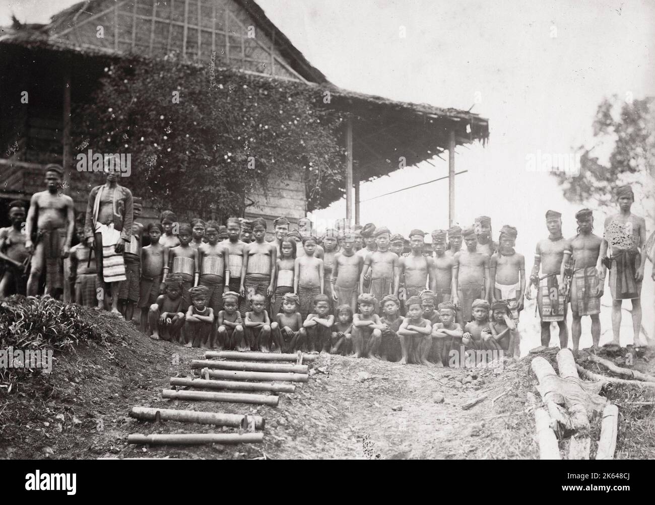 Vintage 19th century photograph: The Dayak or Dyak or Dayuh are one of ...