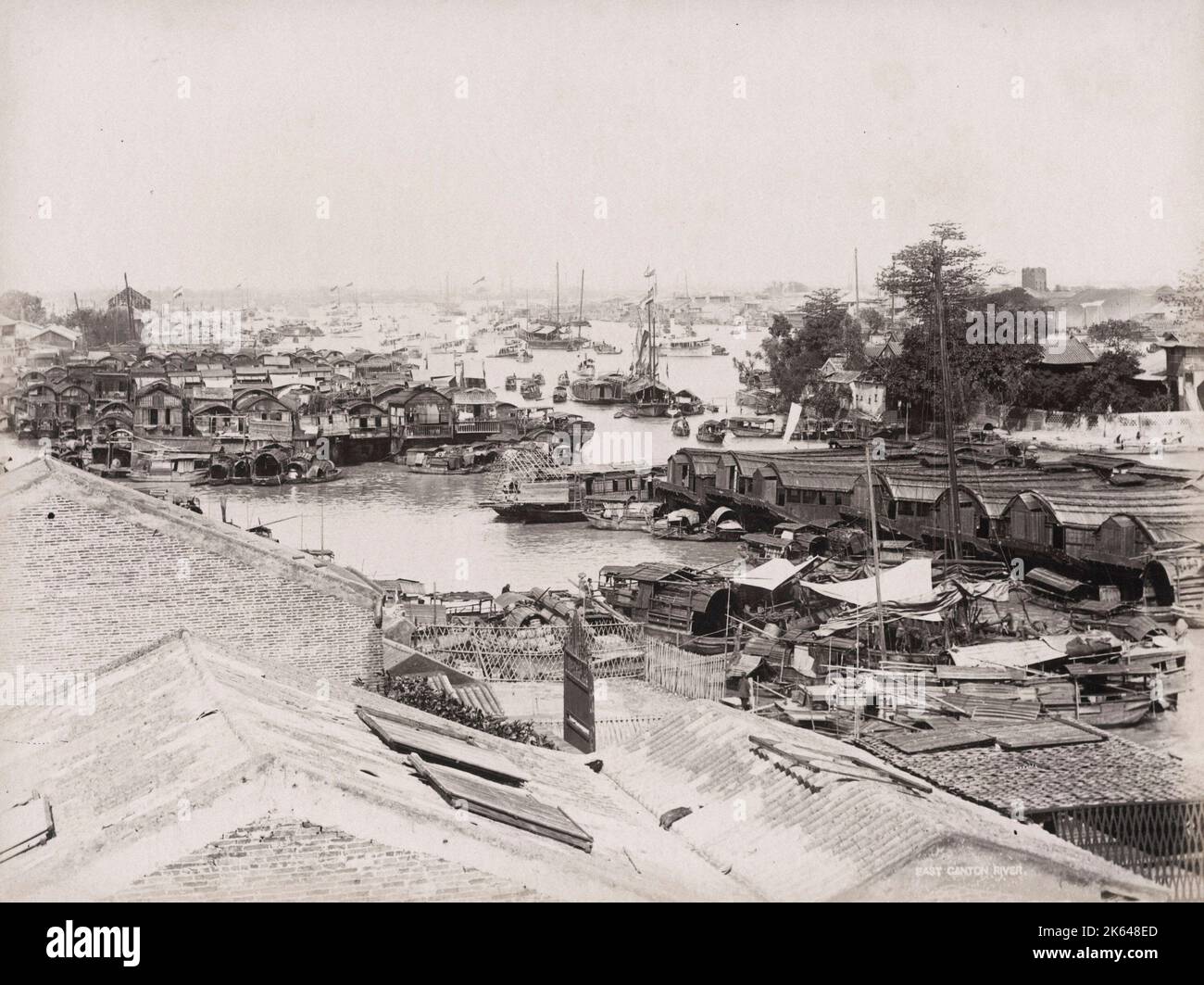 Vintage 19th century photograph: Boats on the East Canton River ...