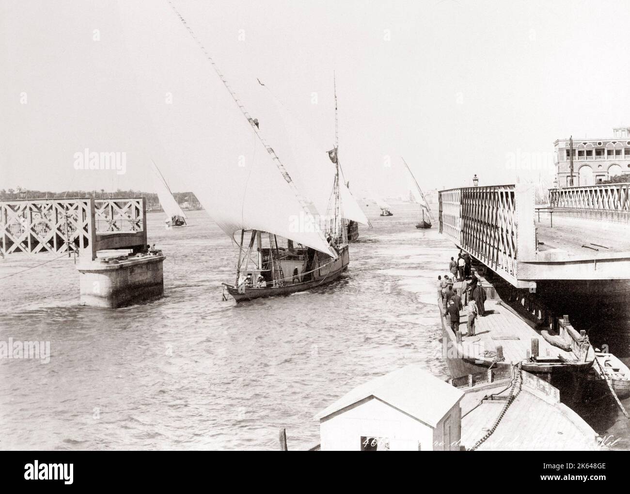 Yachts and Nile river bridge, Cairo, Egypt, c.1890's Stock Photo - Alamy
