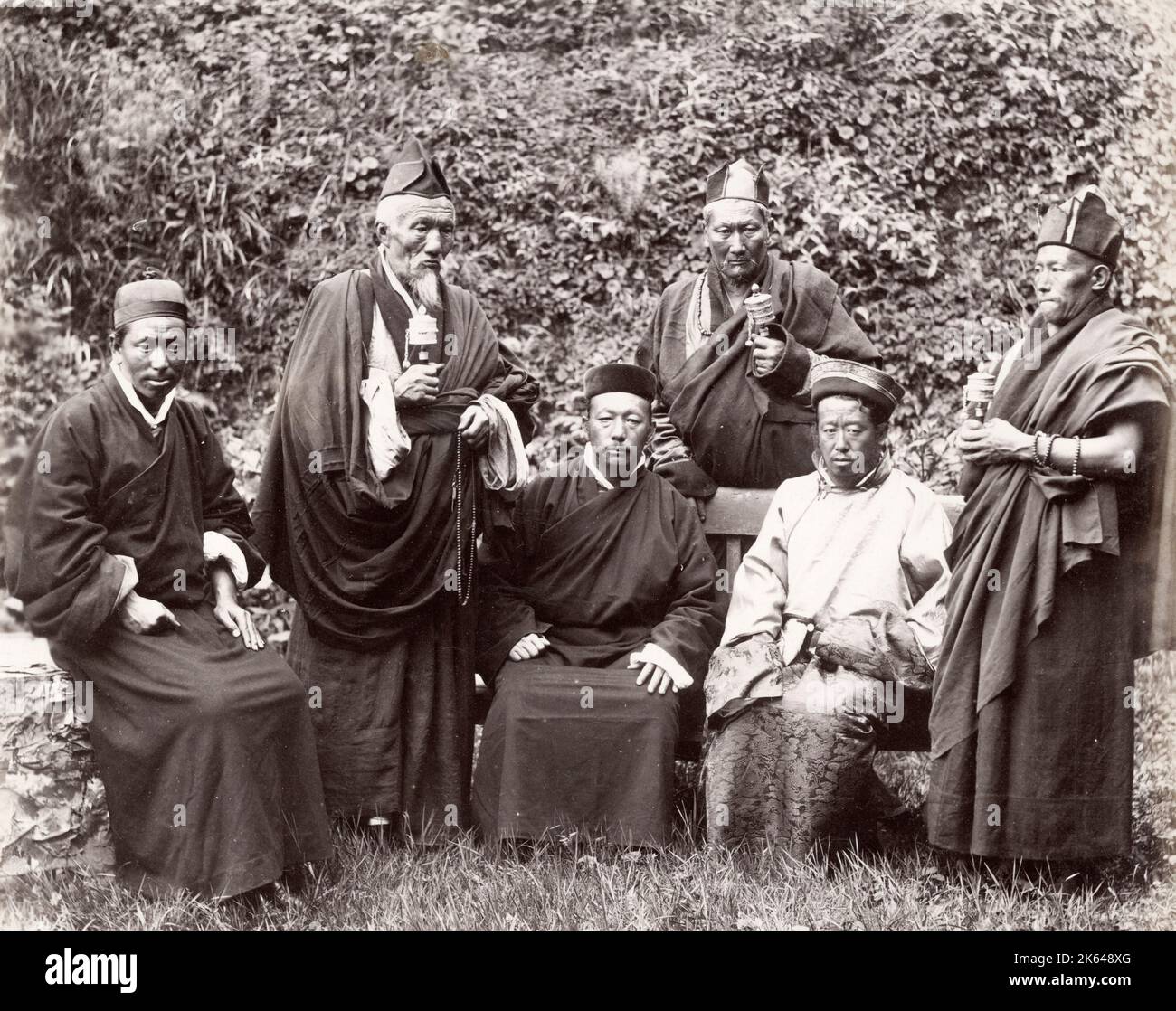 Vintage late 19th century photograph: Tibetan lamas, King of Sikkim ...