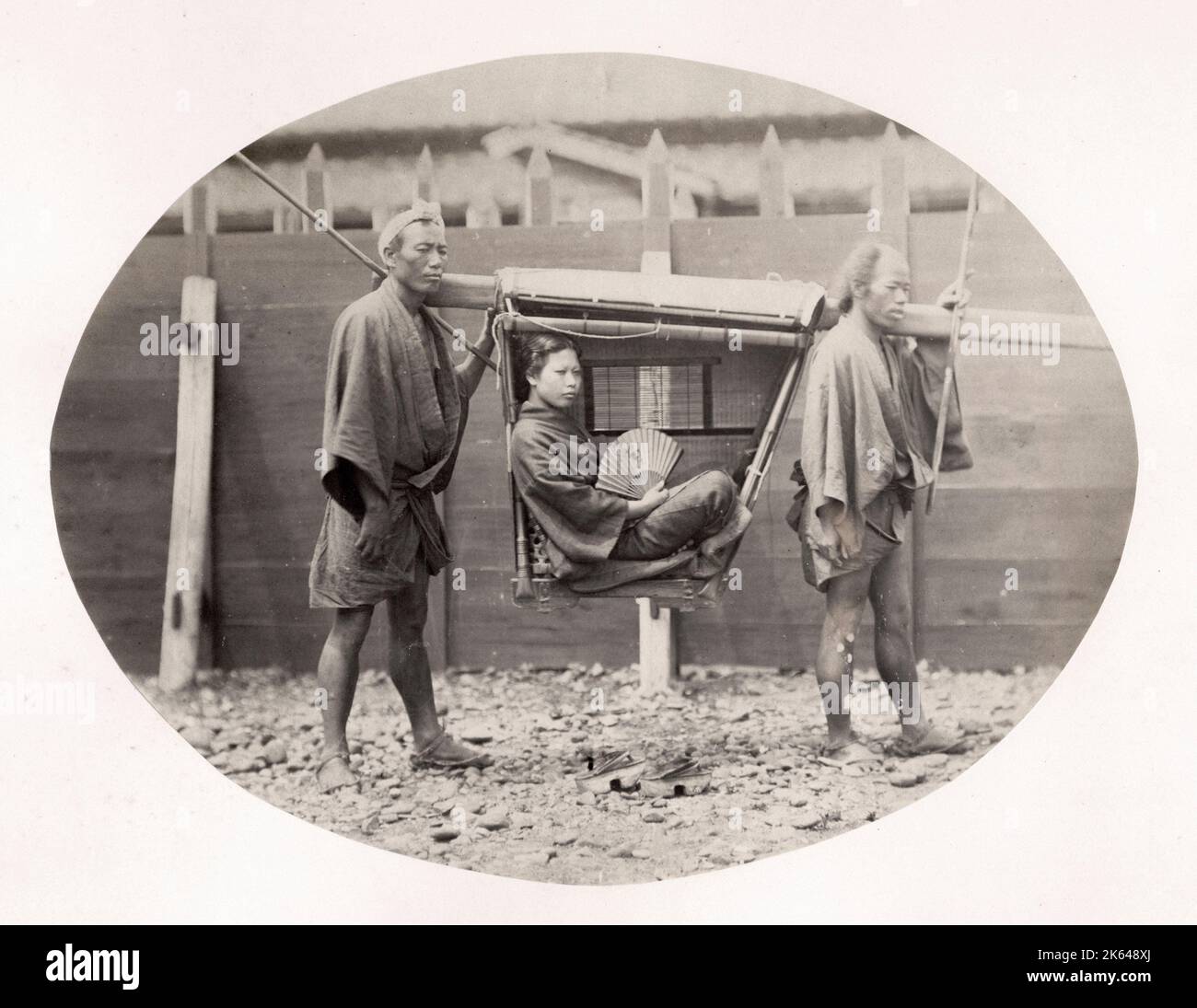 Vintage late 19th century photograph: Japanese woman in a kago ...