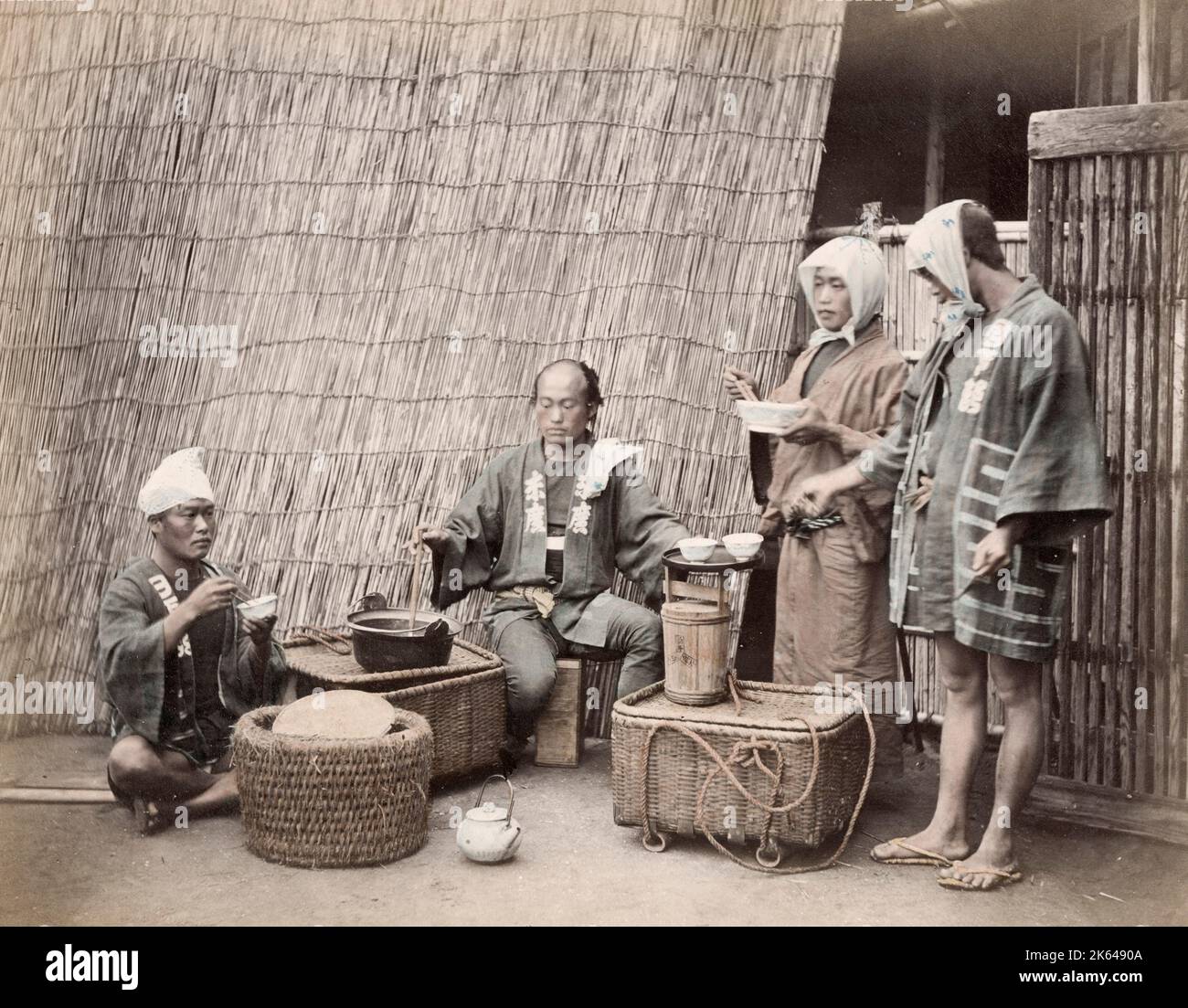 Vintage late 19th century photograph: Street food stall, vendor, Japan ...
