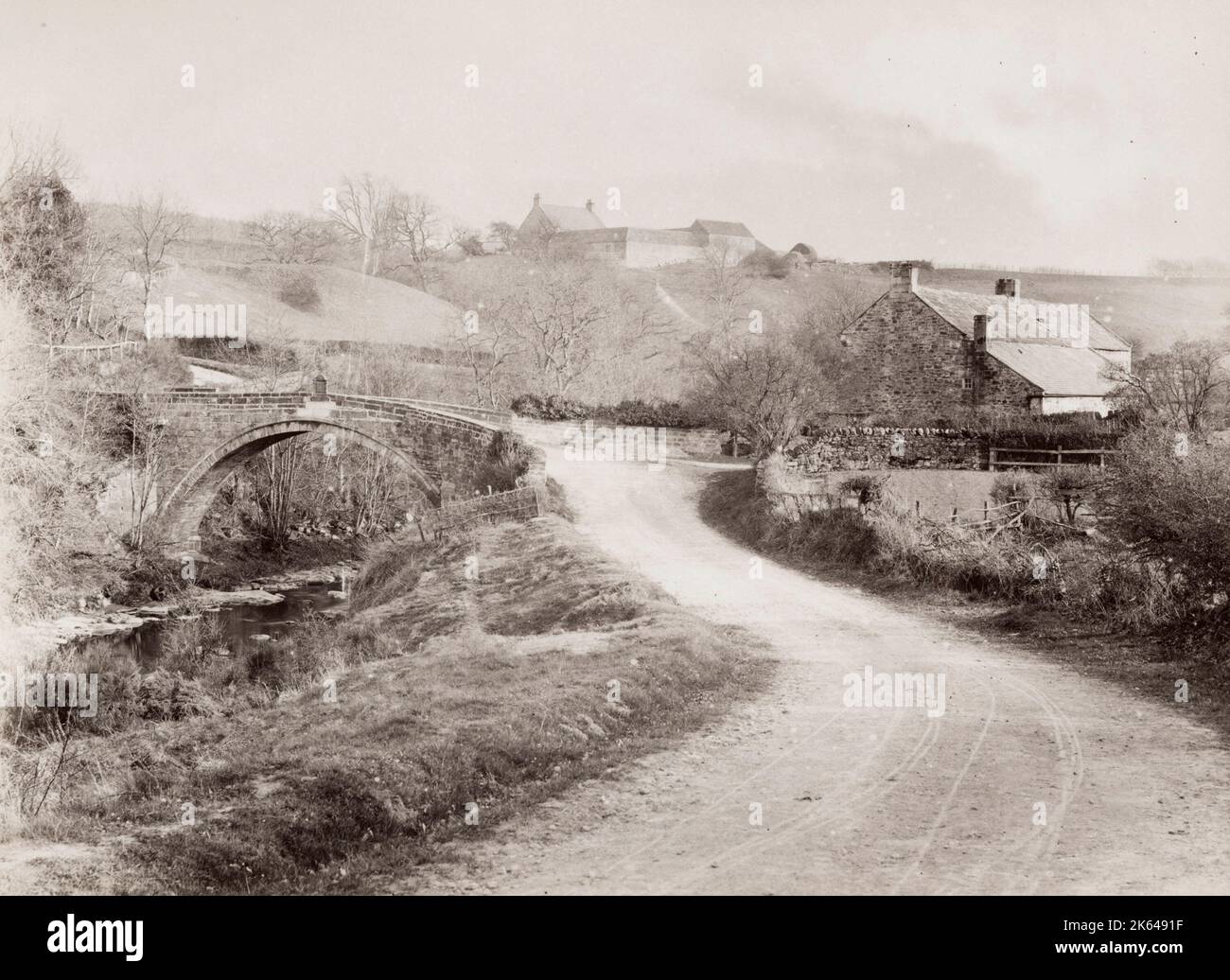 Vintage 19th century photograph: Linolds Bridge on the Devils Water ...