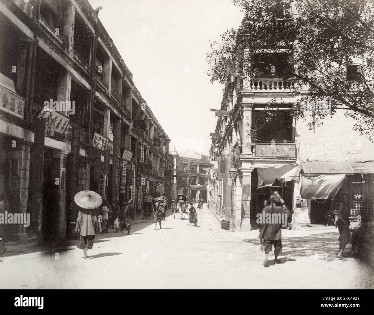 Vintage 19th century photograph: Hong Kong (China) c.1880's - street in ...