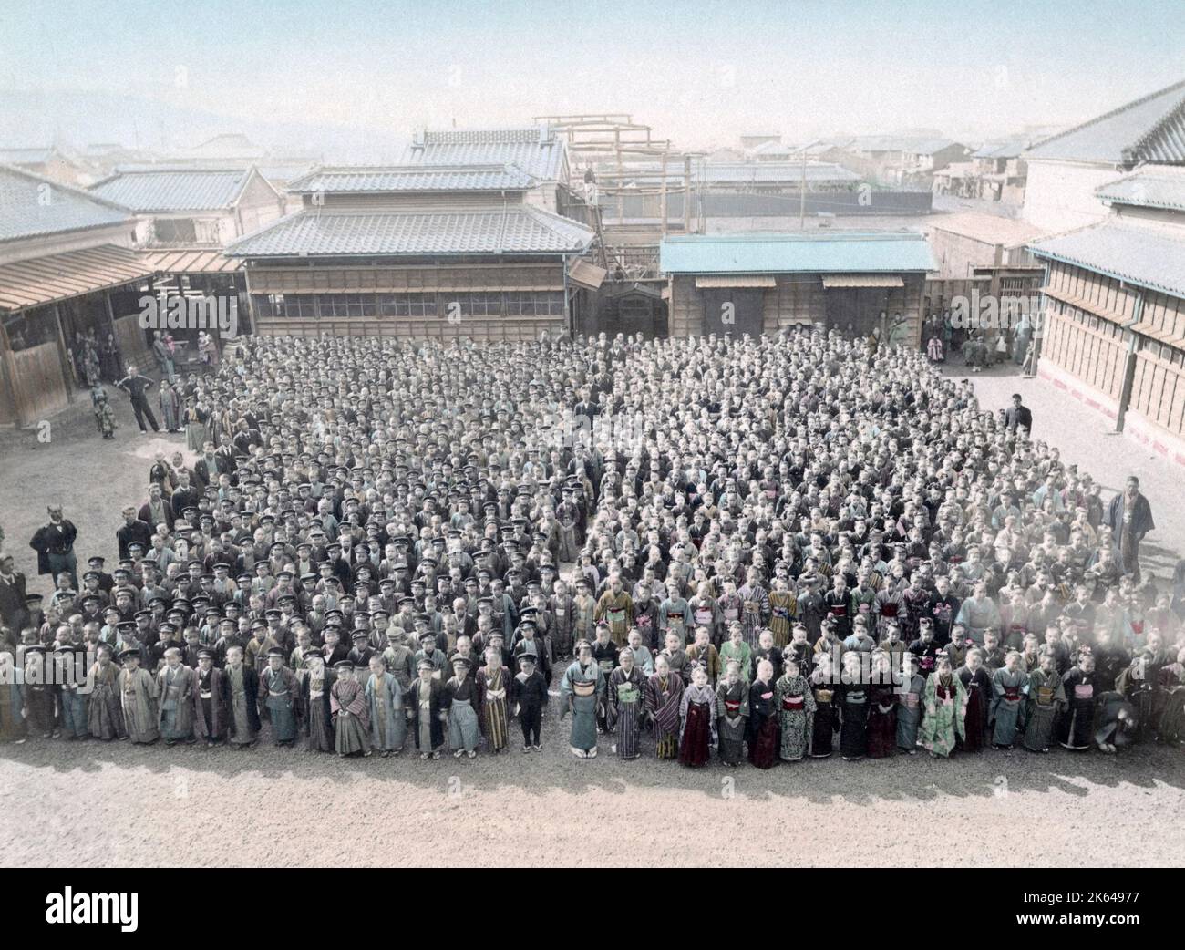 Large group of school children in courtyard, Japan, c.1880's Vintage ...