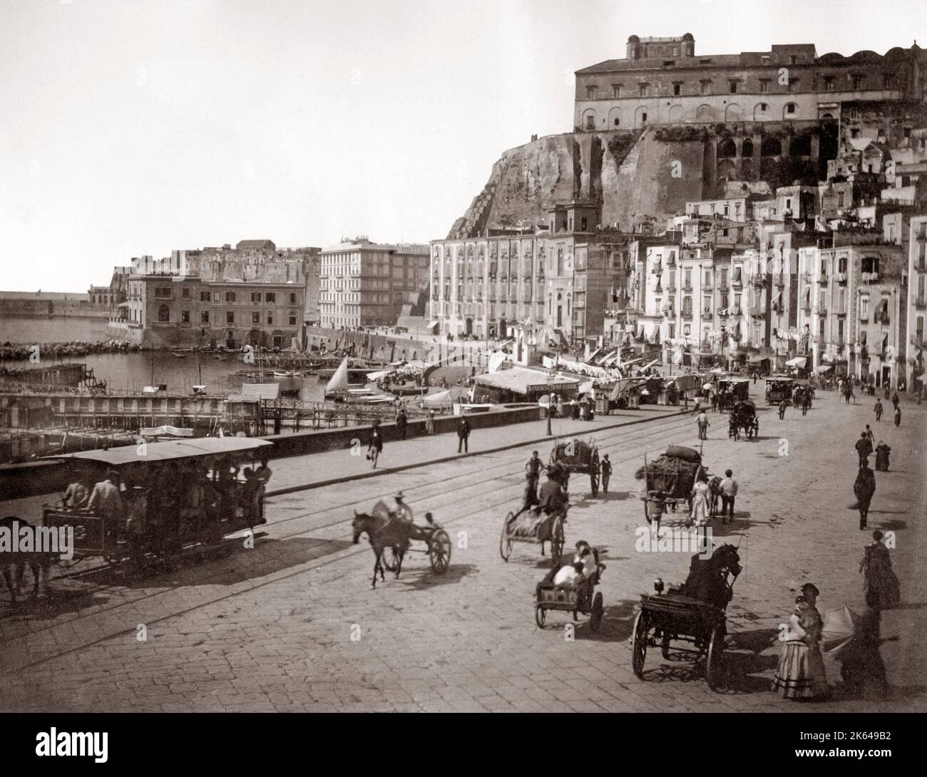 Dock view, Santa Lucia, Naples, Italy c.1870's Stock Photo - Alamy