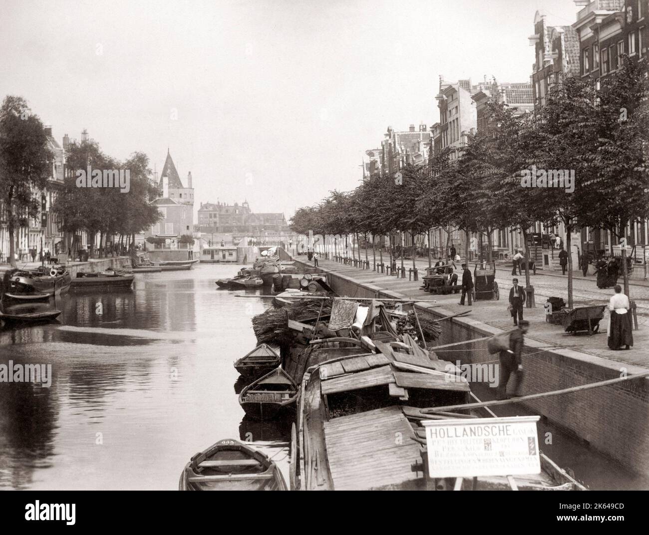 Canal scene with boats, Netherland, Holland, 1890's Stock Photo - Alamy