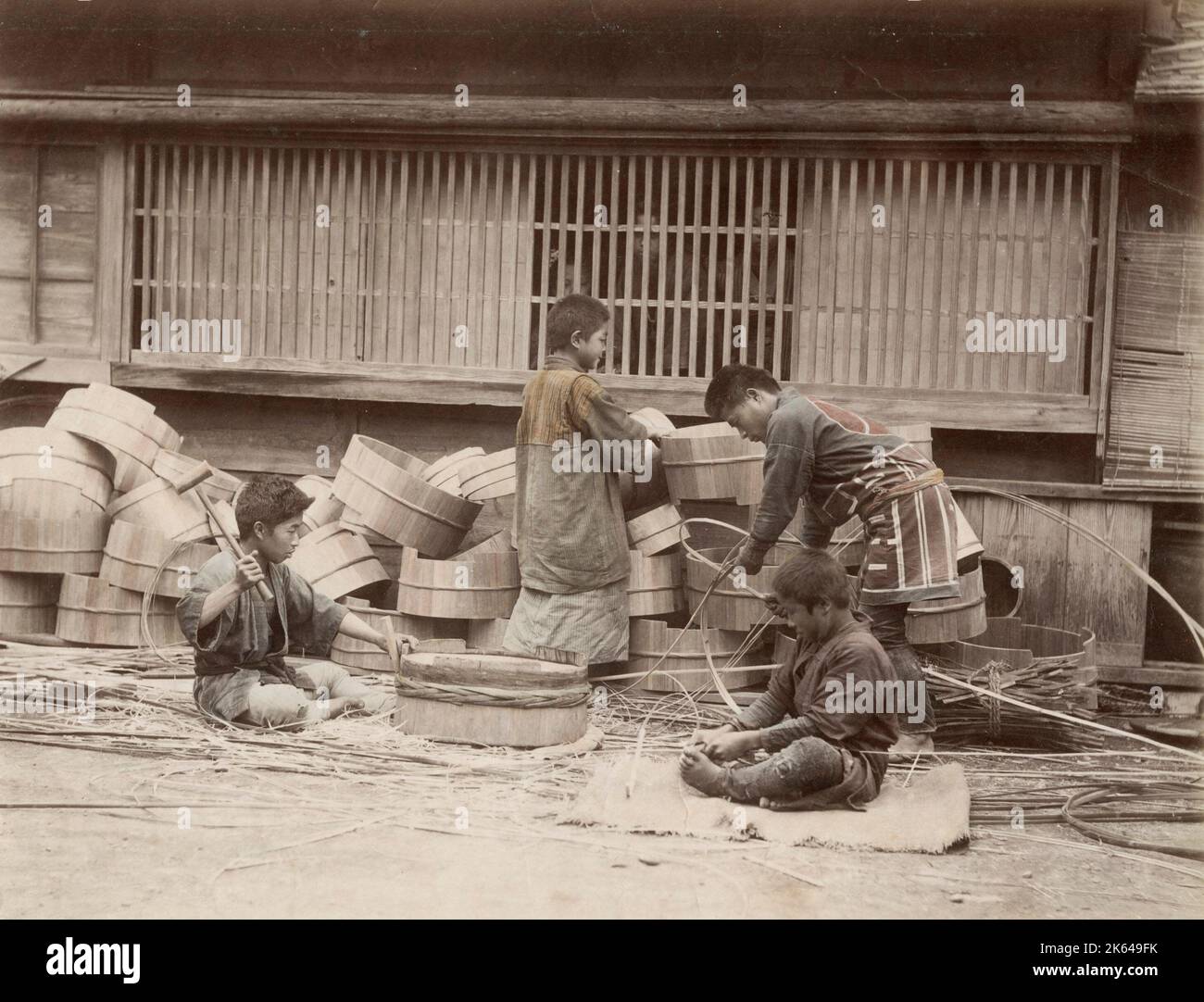 19th century vintage photograph - Japanese barrel makers, coopers at ...