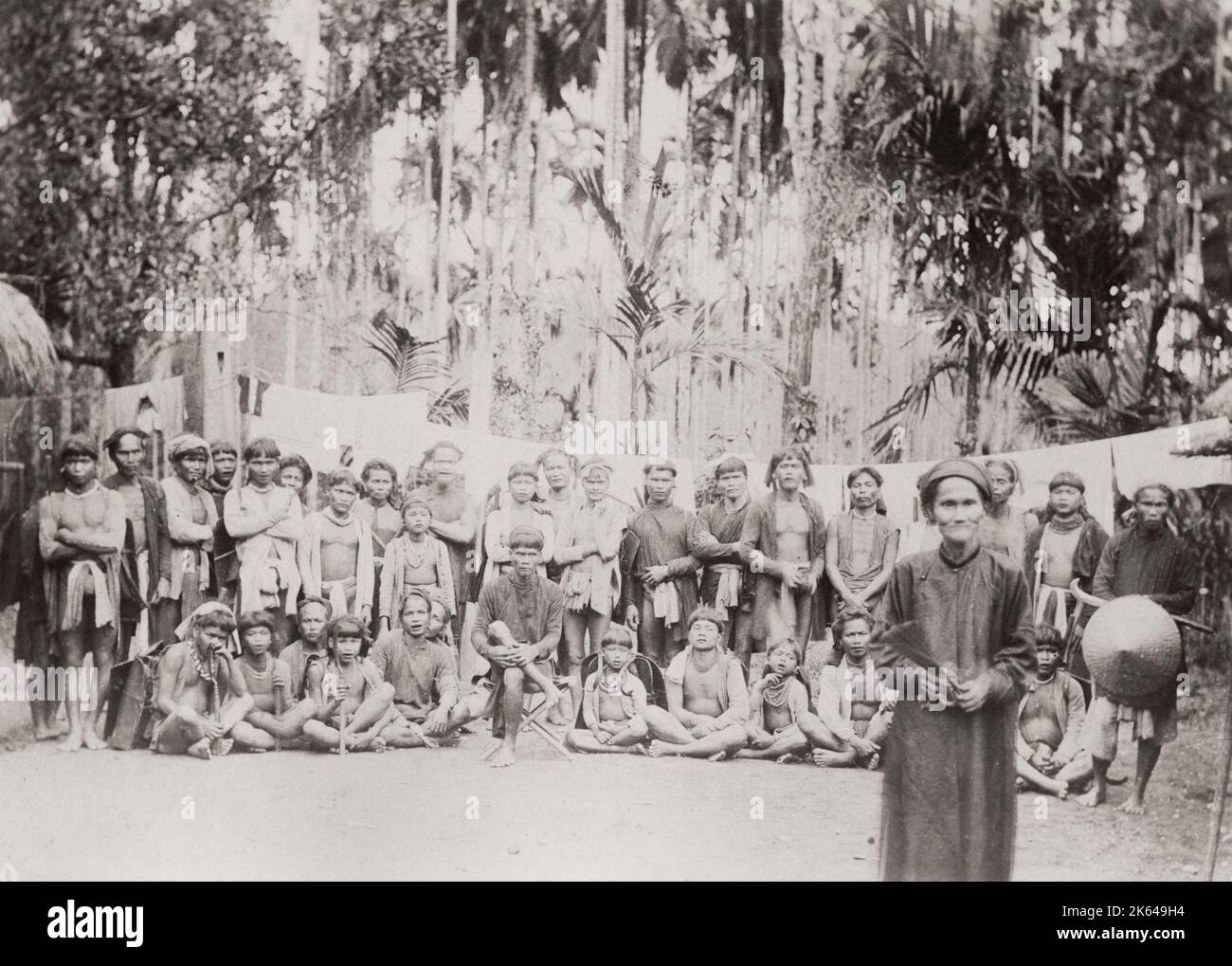 Vintage 19th century photograph: Degar tribal group, or Montagnard ...